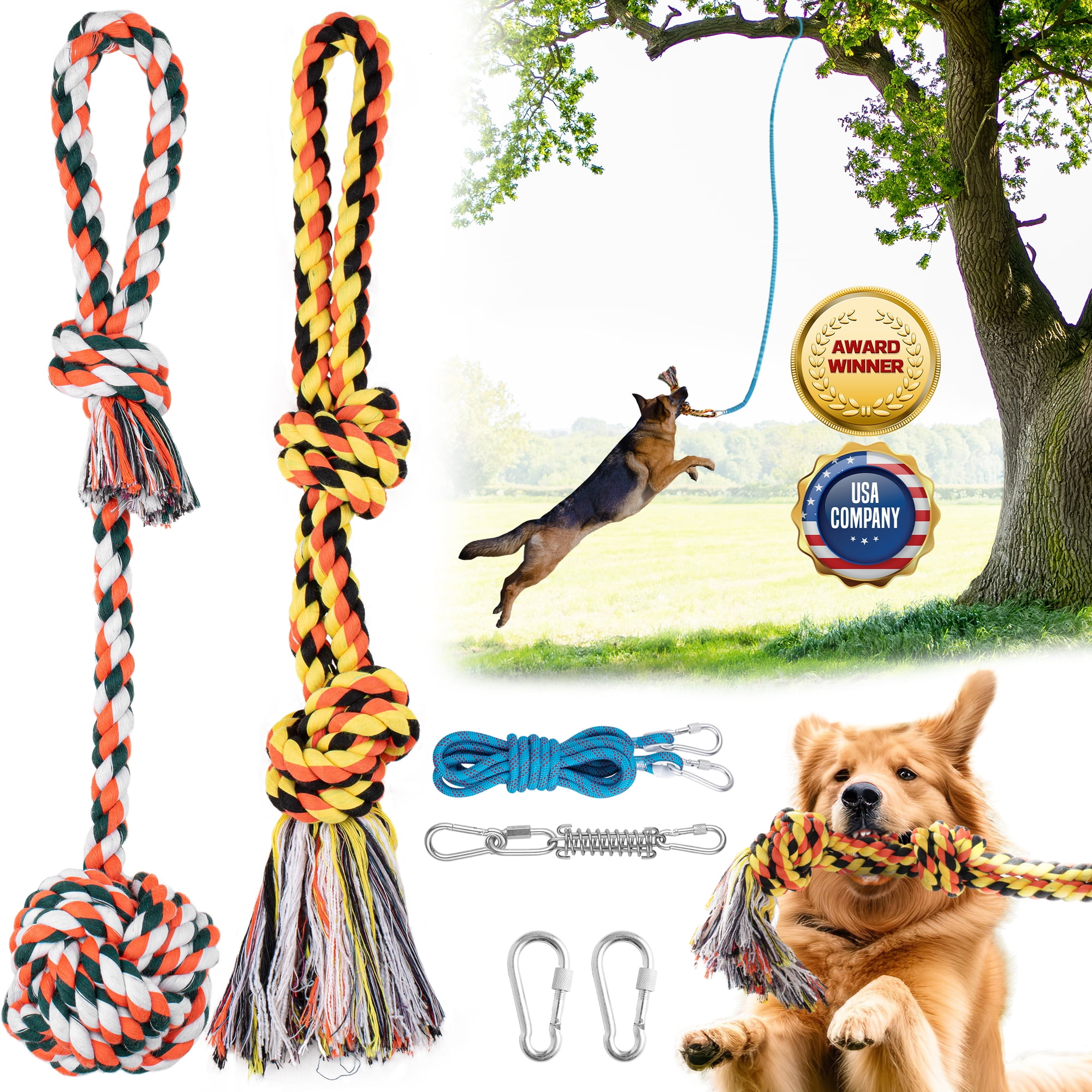 Outdoor Dog Bungee Hanging Toy, Blue Tree Tug Toy Rope W/ Metal Spring ...