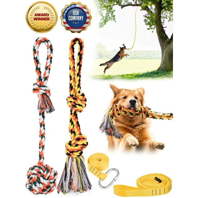 Outdoor Dog Bungee Hanging Toy, Yellow Tree Elastic Strap W/ Hanging ...