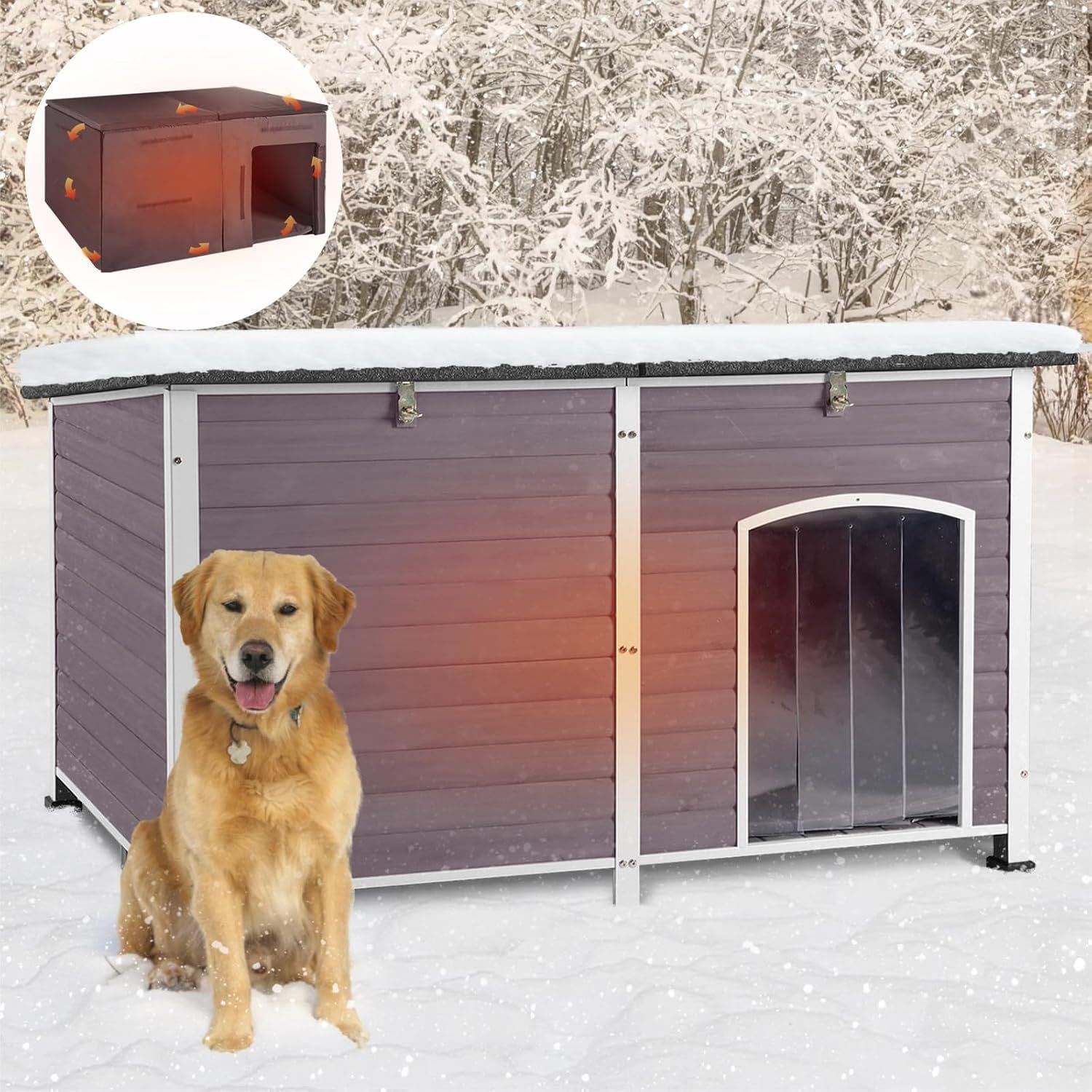 Outdoor Dog House 59.1" Extra Large 100% Insulated Dog Kennel with ...