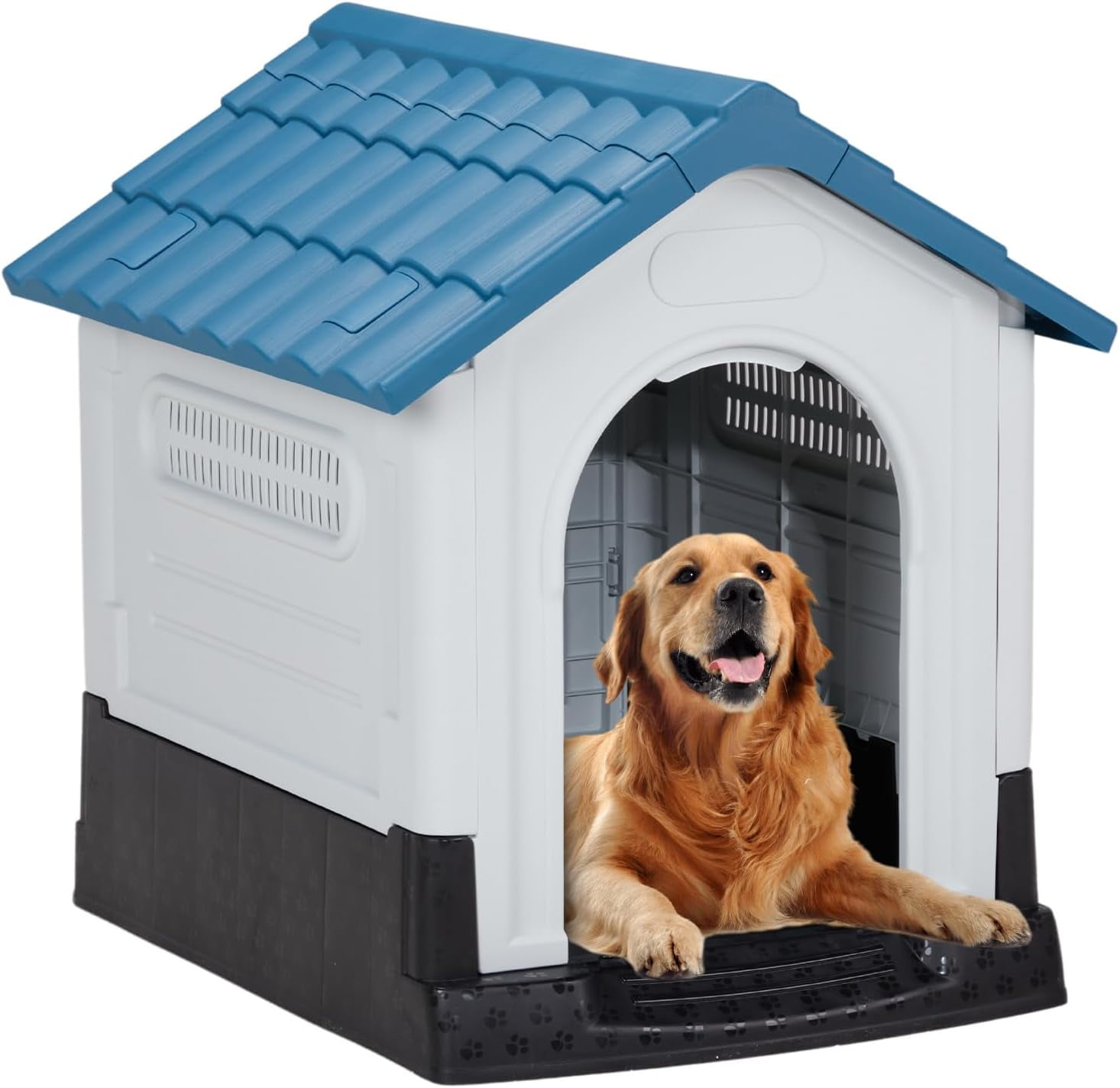 Outdoor Dog House, Plastic Dog Shelter for Small to Medium Size Dogs Waterproof, Durable Indoor ...