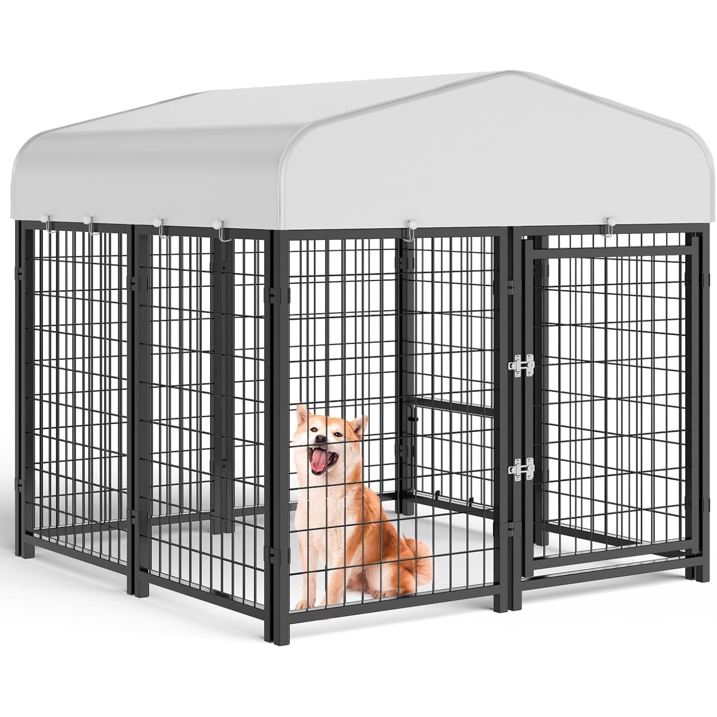 Outdoor Dog Kennel Outside Run with Doggy Door&Roof - 4x4x4.5 Large Dog ...