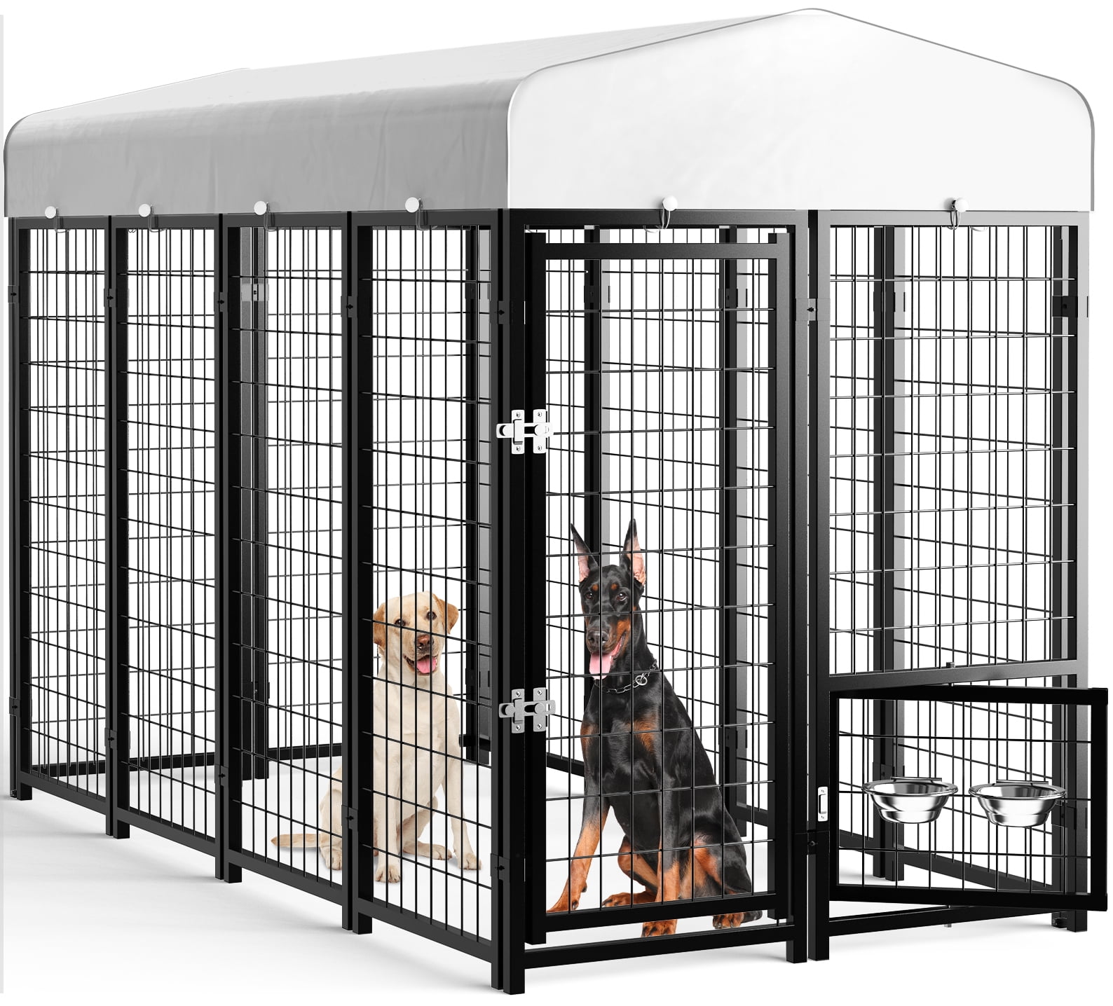 Outdoor Dog Kennel Outside Run with Doggy Door, Swivel Feeder&Roof - 8x4x6 Large Dog Kennels ...