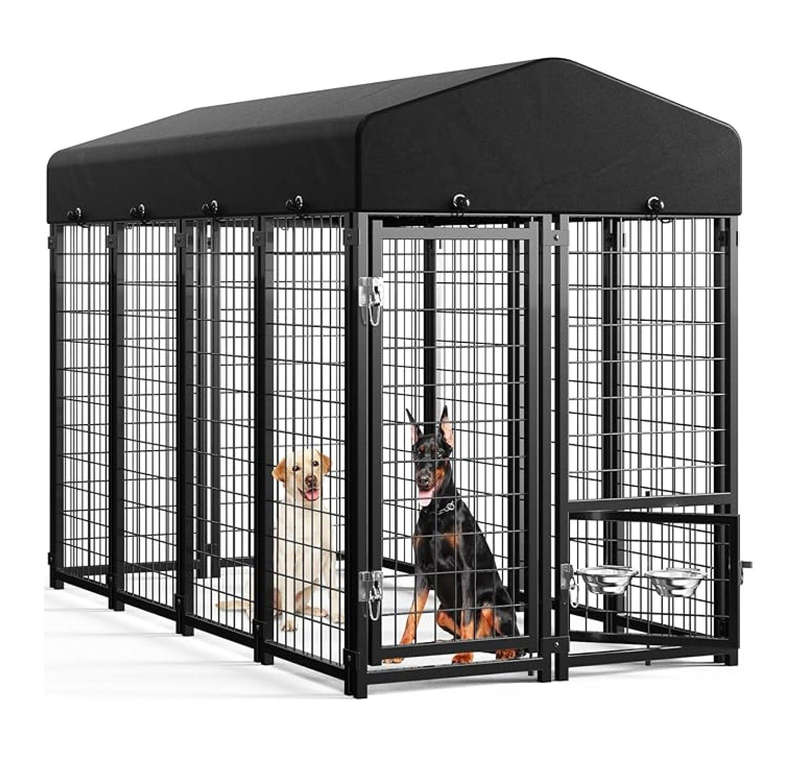Outdoor Dog Kennel Outside Run with Doggy Door, Swivel Feeder&Roof ...