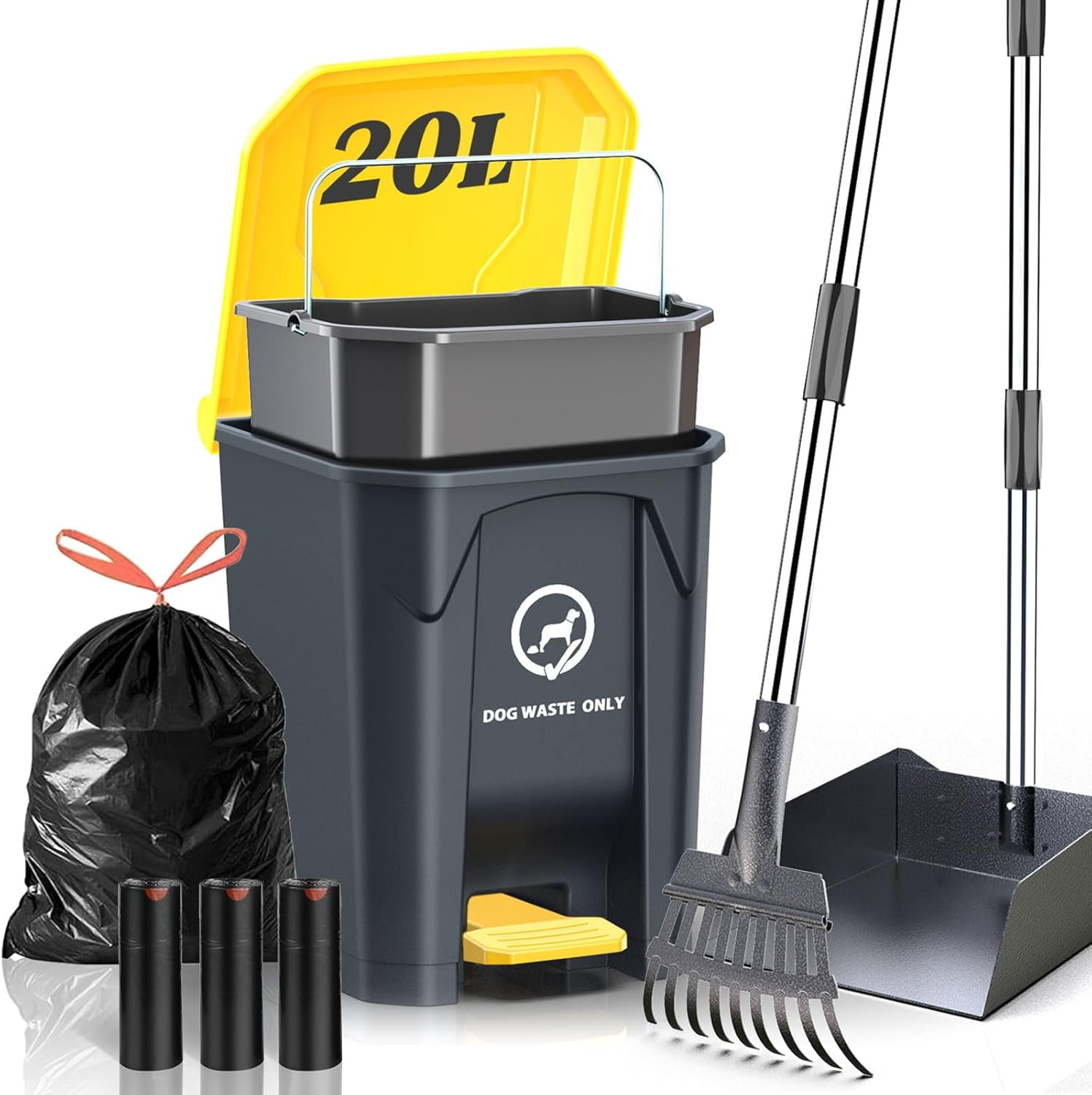Outdoor Dog Poop Trash Can with Pooper Scooper & 60 Free Poop Bags -15 ...