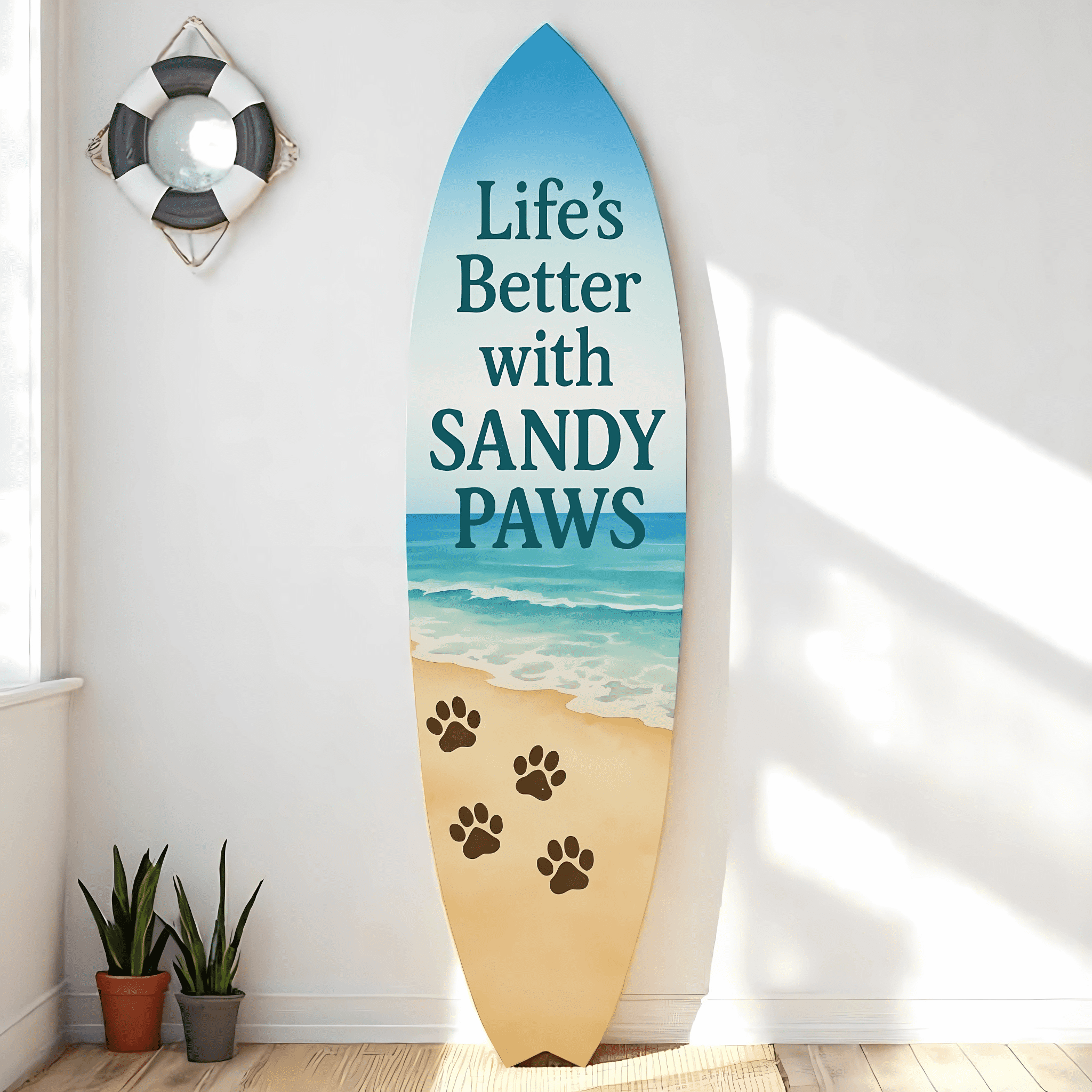 Outdoor Dog Surfboard Wall Art – Coastal Pet Wall Decor for Porch, Pool ...