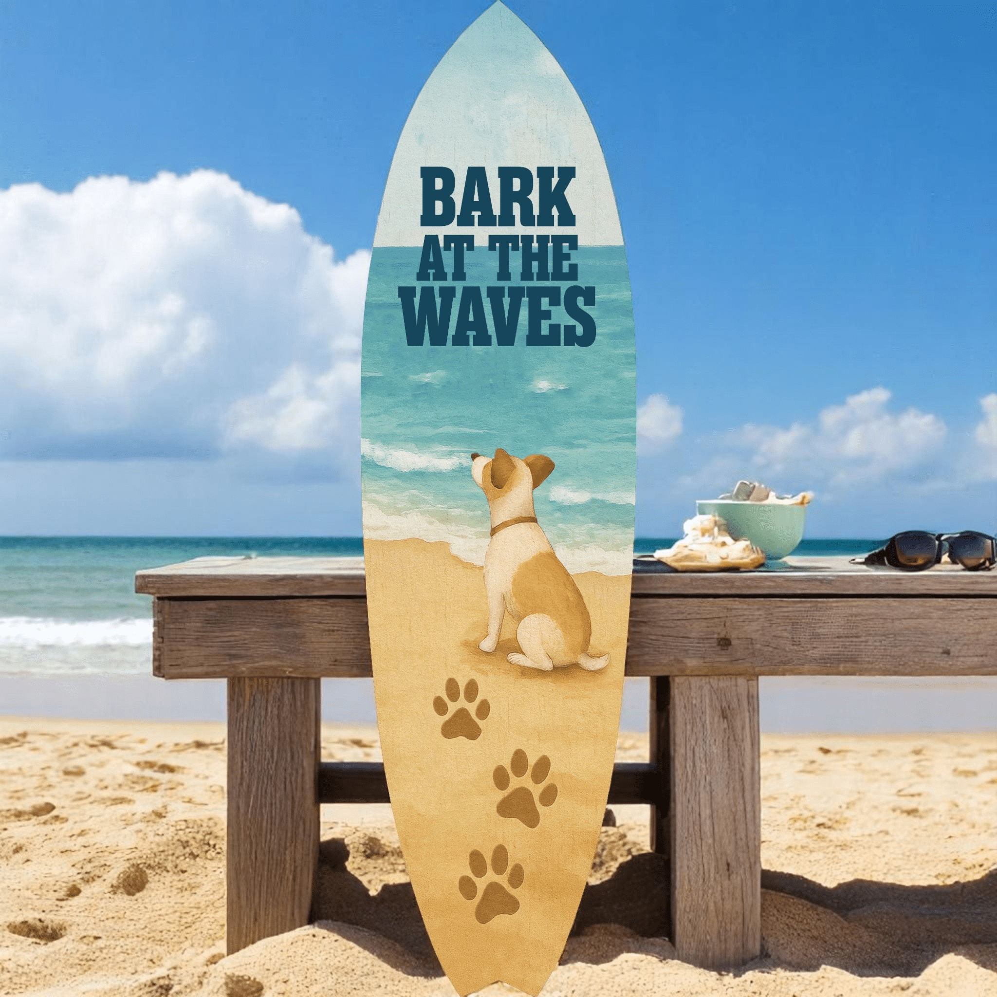 Outdoor Dog Surfboard Wall Decor – Coastal Pet Wall Art for Porch, Pool ...