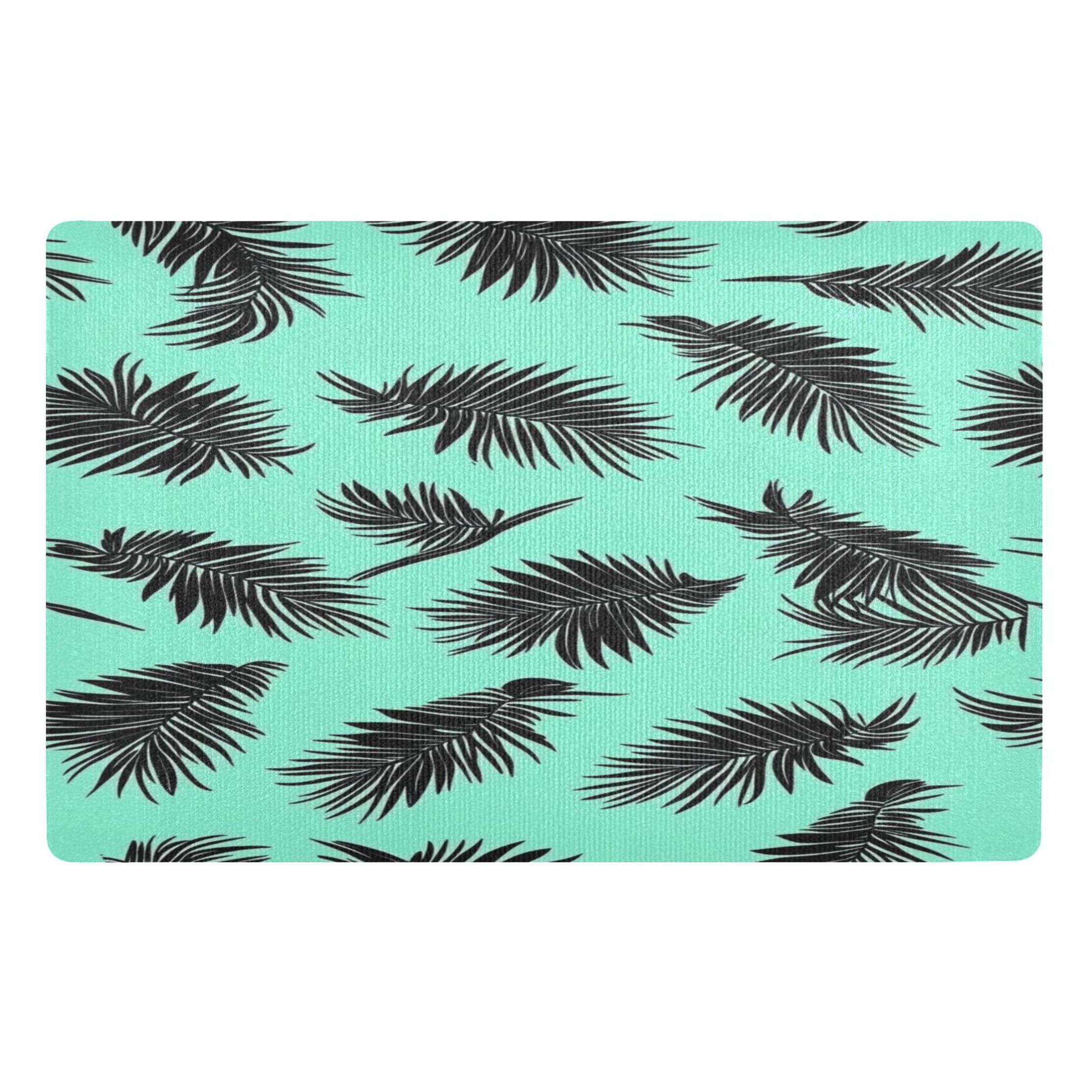 Outdoor Doormats with Non-Slip TPE Backing Black Palm Leaf Print ...