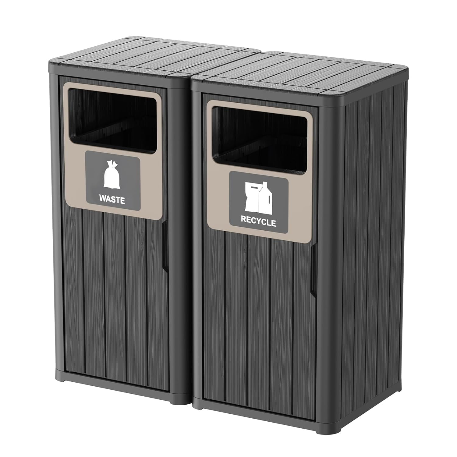 Outdoor Double Barrel Trash Can,Waterproof Resin Garbage Can with ...