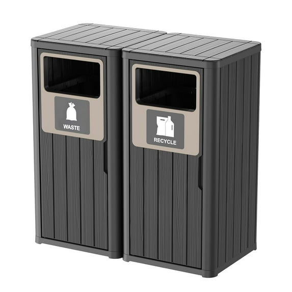 Outdoor Double Barrel Trash Can,Waterproof Resin Garbage Can with ...
