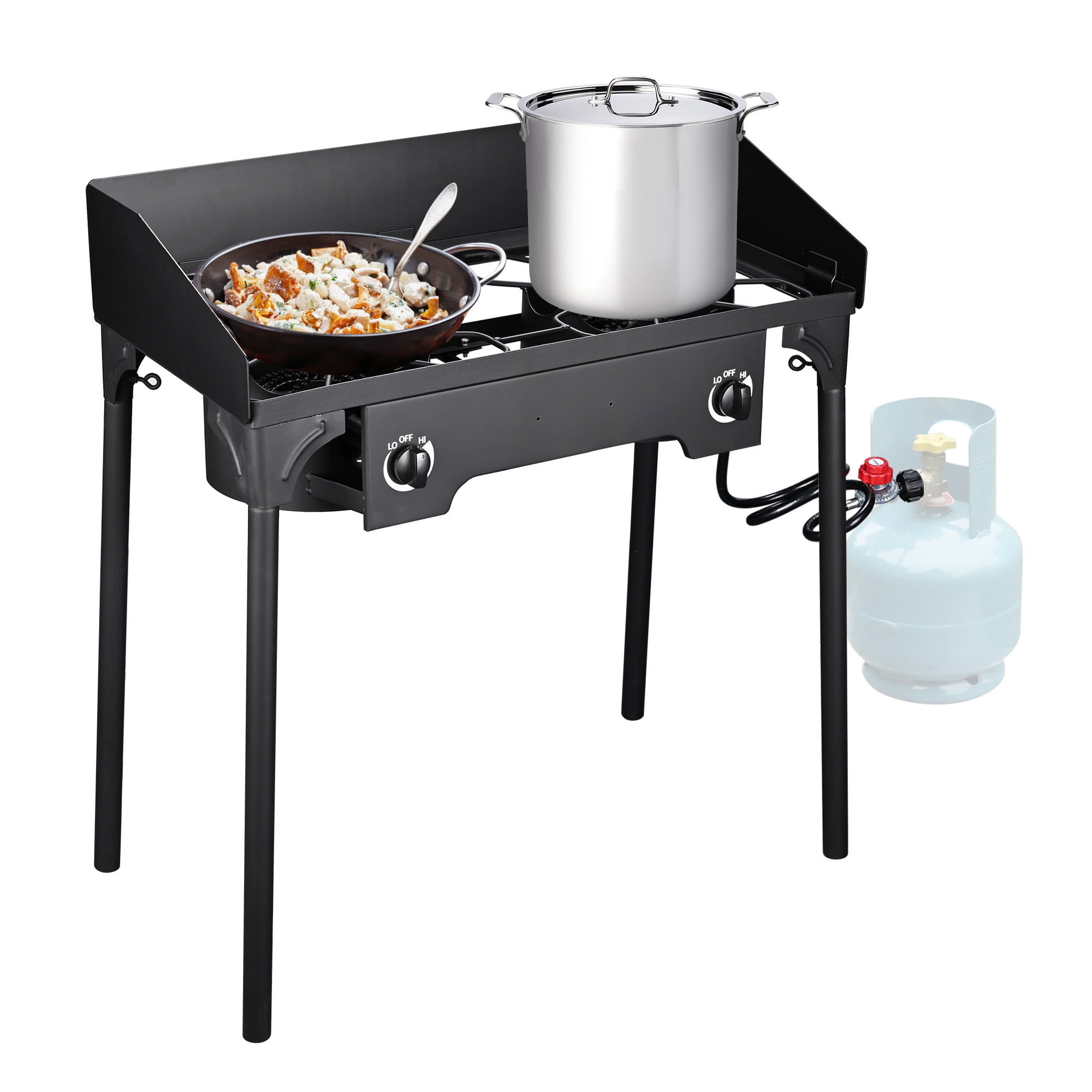 Outdoor Double Burner Stove 150,000 BTU/hr with Windscreen and ...