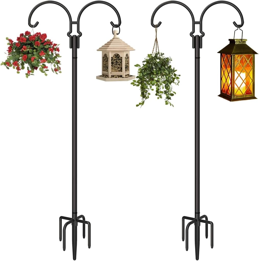 Outdoor Double Shepherds Hook with 5 Prong Base, 60 Inch Adjustable ...
