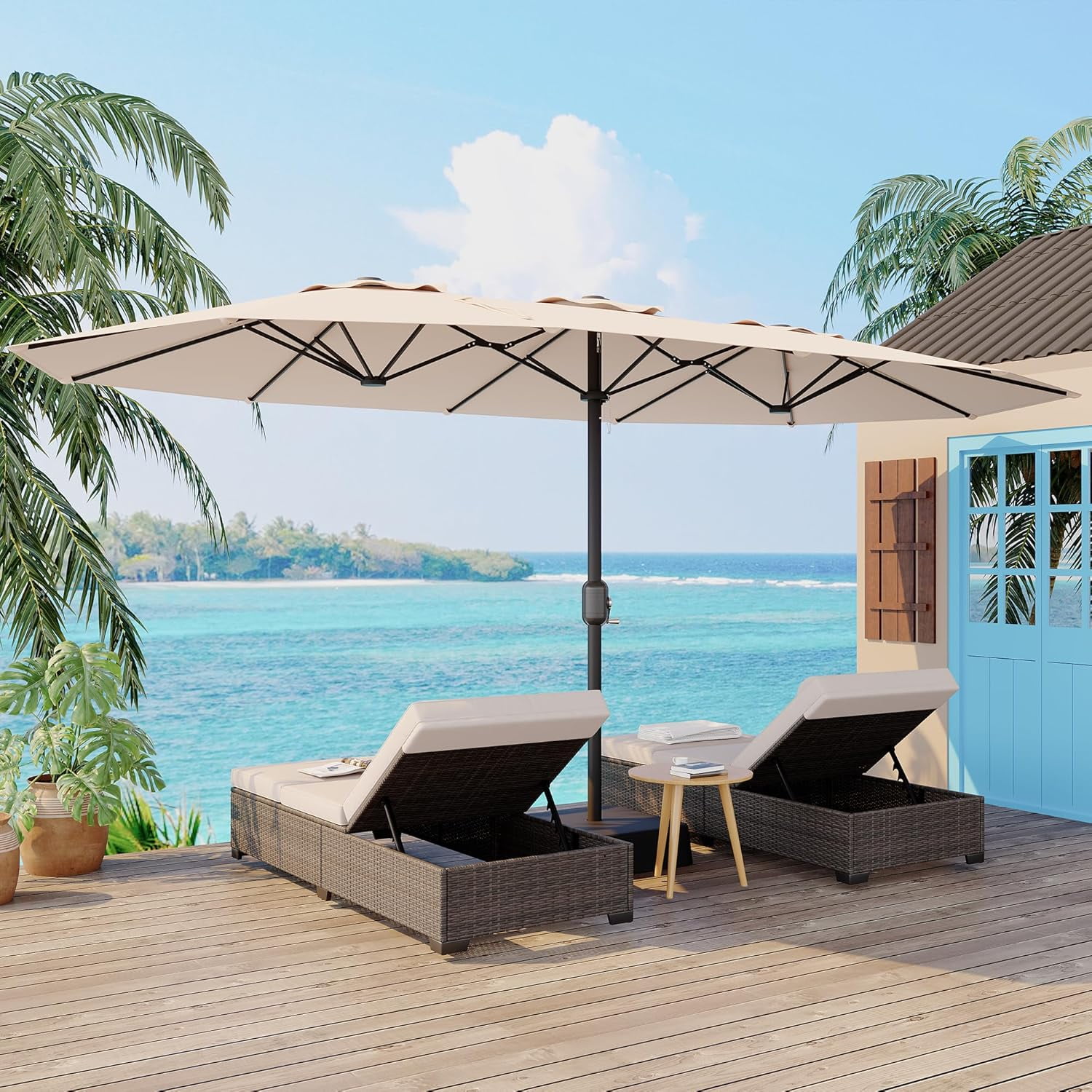 Outdoor Double-Sided Rectangle Market Umbrella, 15FT Large Patio ...