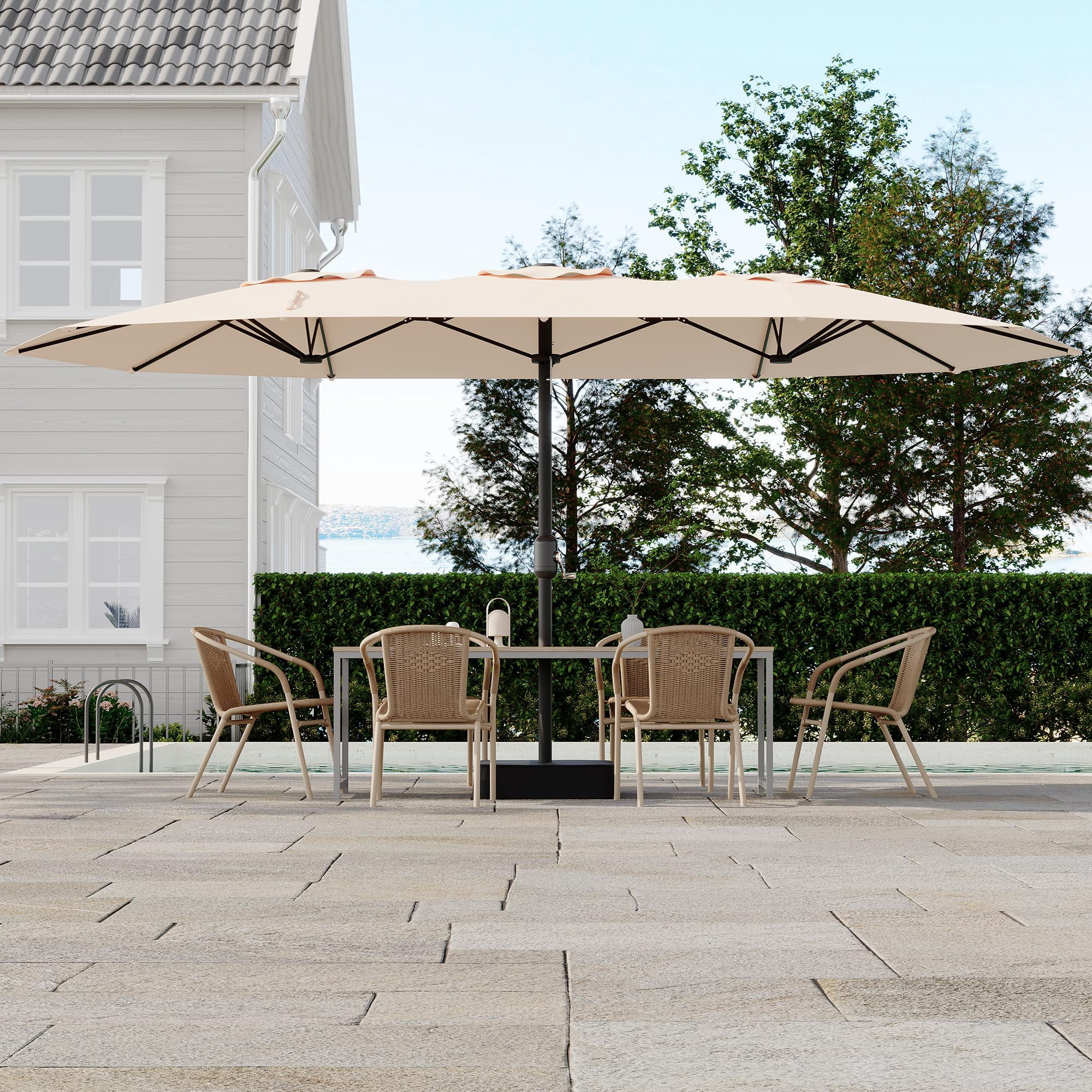 Outdoor Double-Sided Rectangle Market Umbrella, 15FT Large Patio ...