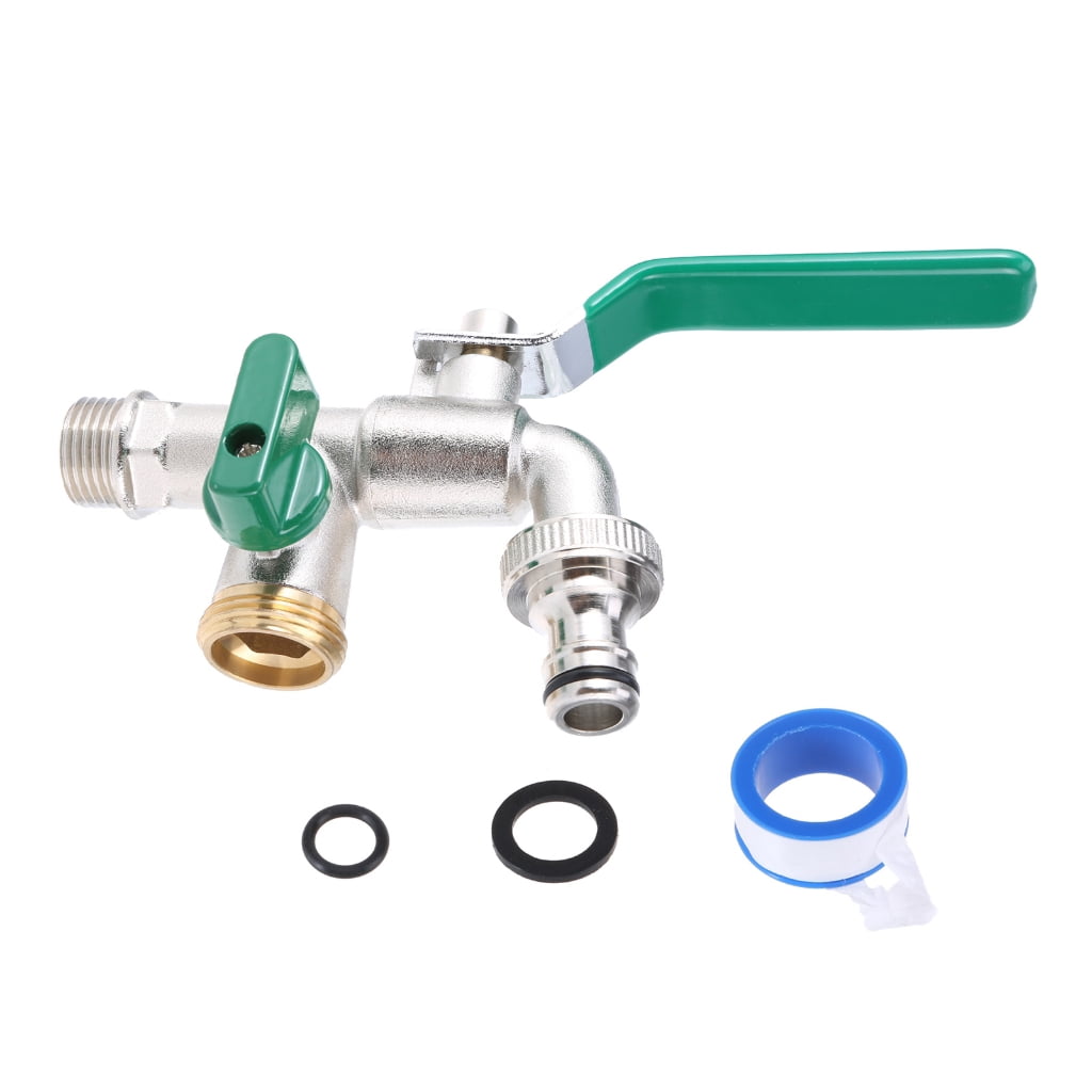 Outdoor Double Spigot Garden Hose Adapter metal Valves Water Faucet for ...