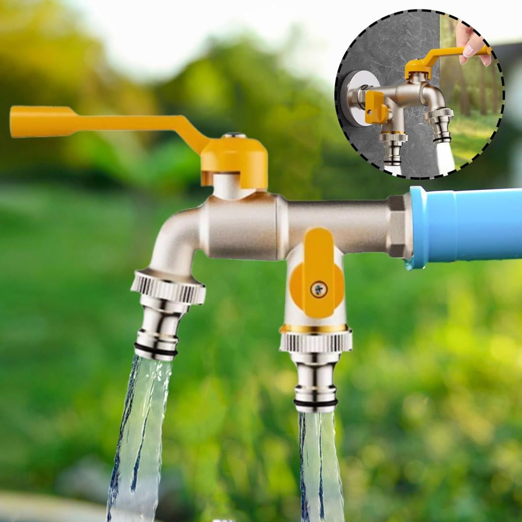 Outdoor Double Taps Water Faucet, 5.98"*4.33" Garden Hose Splitter 2 ...