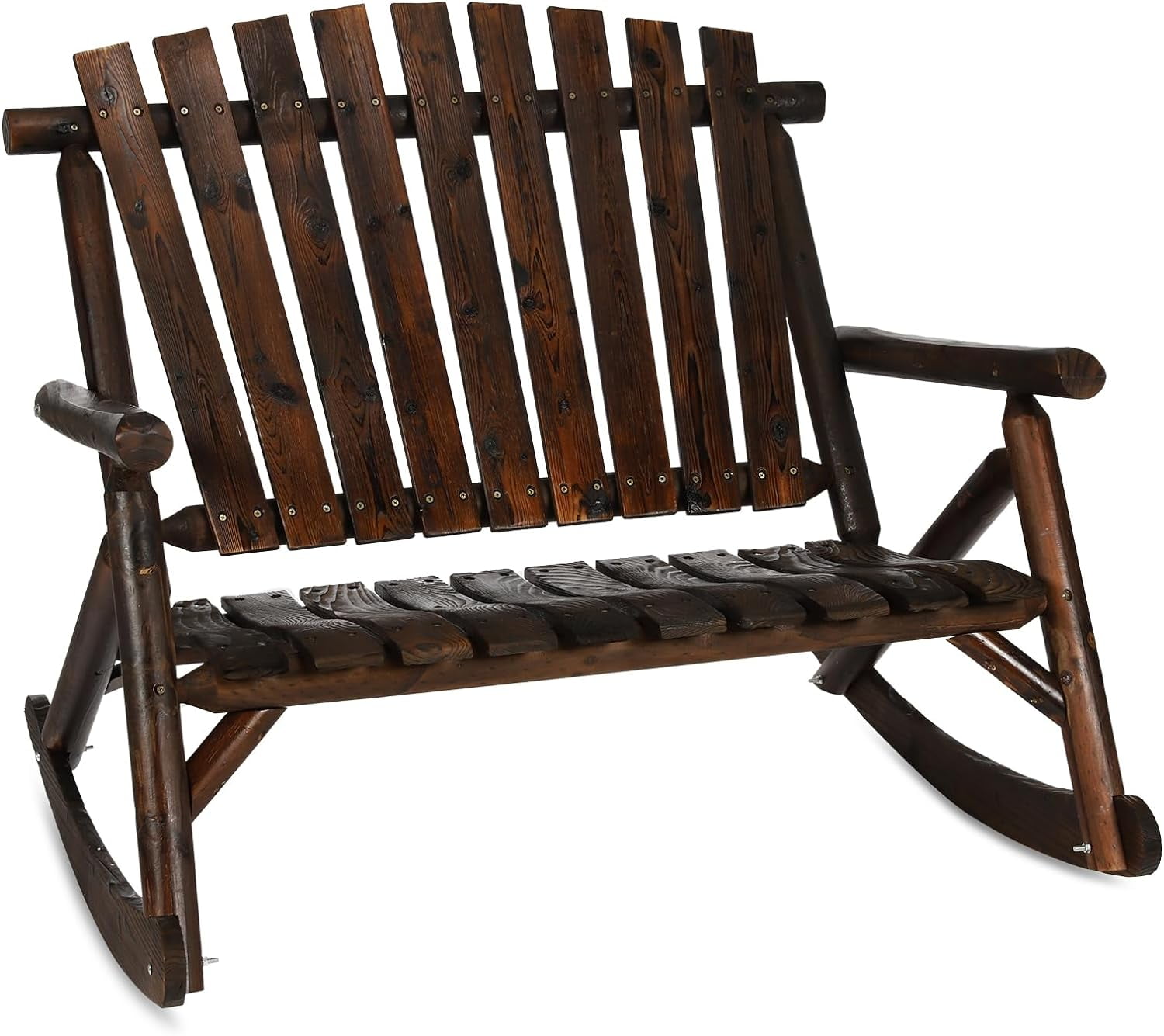 Outdoor Double Wooden Rocking Bench, Adirondack Porch Rocker Chair for ...