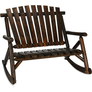 Outdoor Wooden Rocking Chair, Rustic Adirondack Rocker with Slatted ...