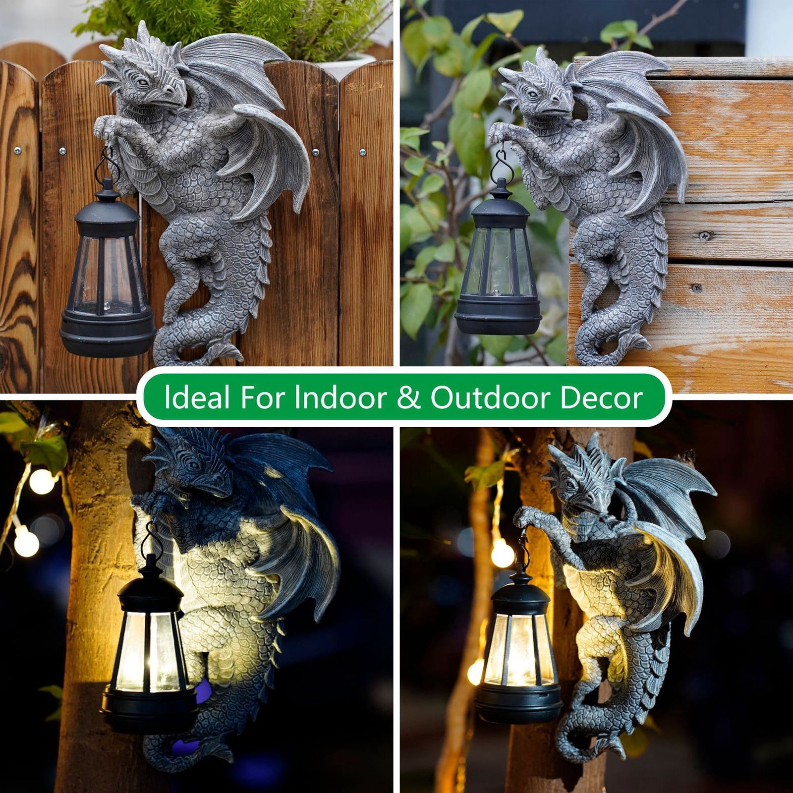 Outdoor Dragon Garden Statue with Solar Lantern, Weather-Resistant ...