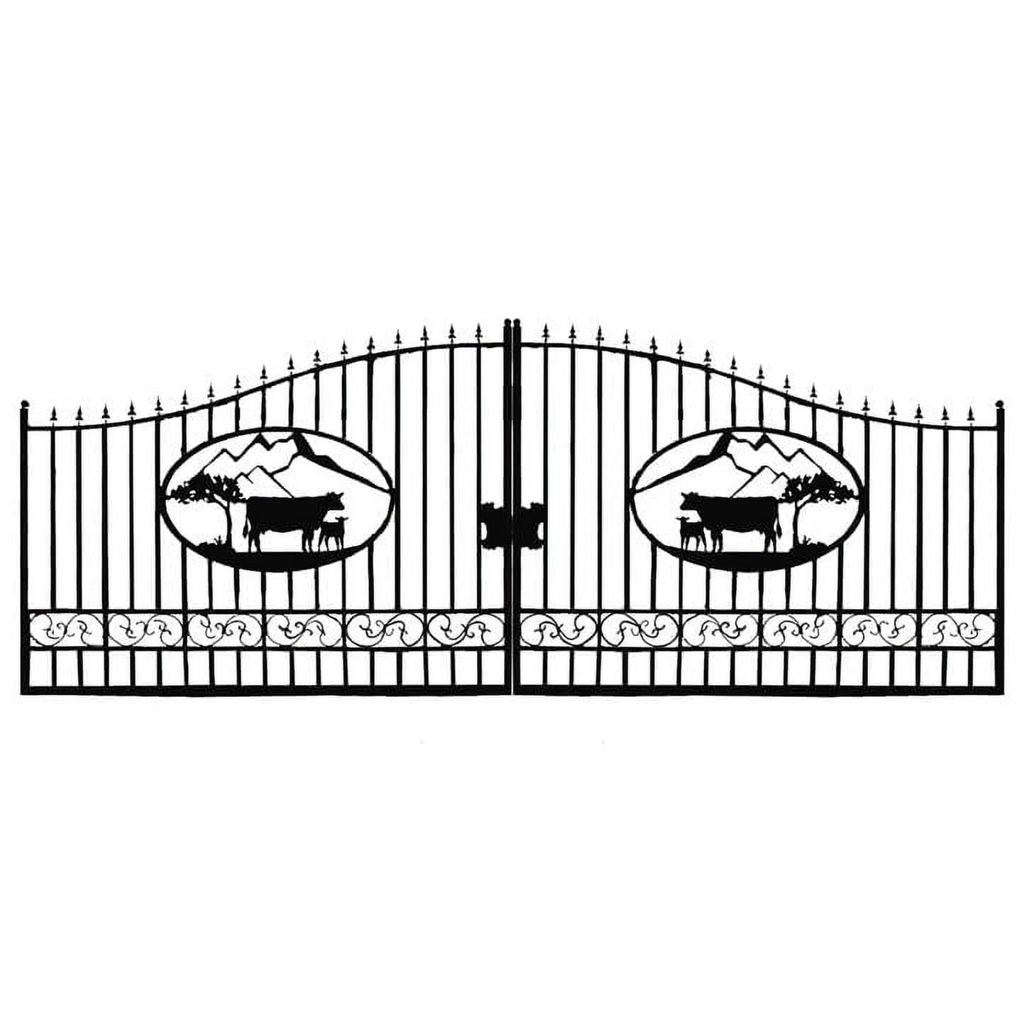 Outdoor Dual Swing Wrought Iron Gate for Driveway, Security Gate ...
