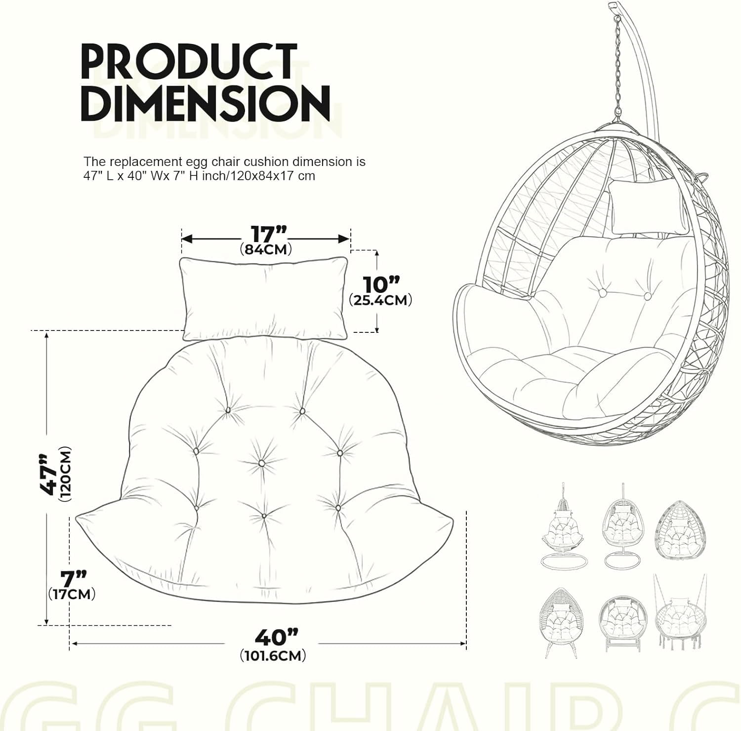 Outdoor Egg Chair Cushion, Waterproof Hanging Chair Cushion with ...
