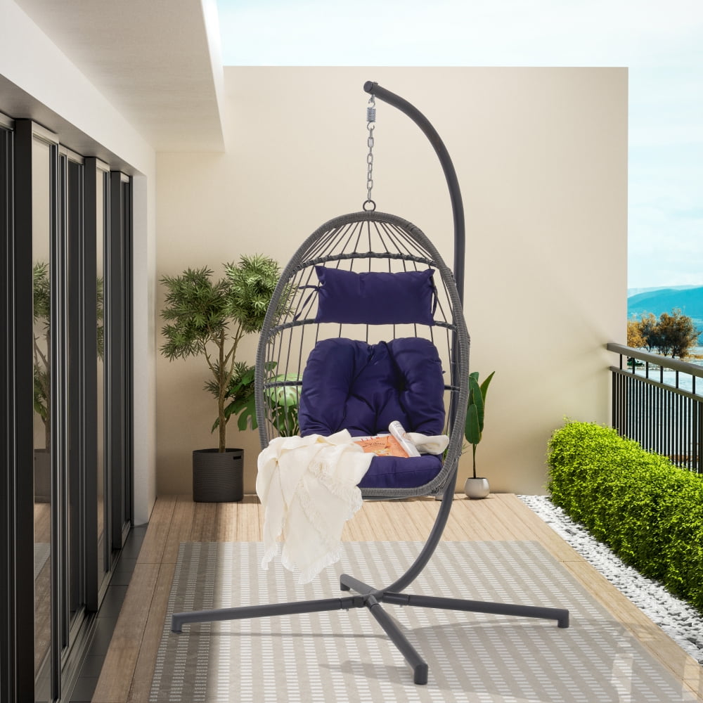 Outdoor Egg Chair, Metal Frame Hanging Egg Chair with Standing Seat ...