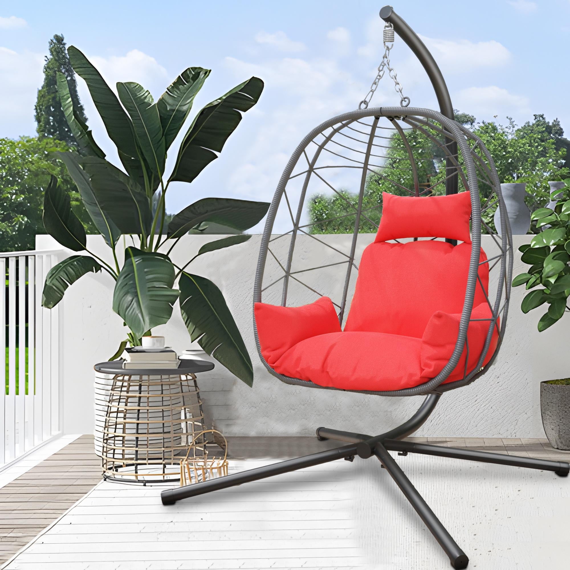 Outdoor Egg Chair, Patio Wicker Swing Egg Chair with Stand, Steel Frame ...