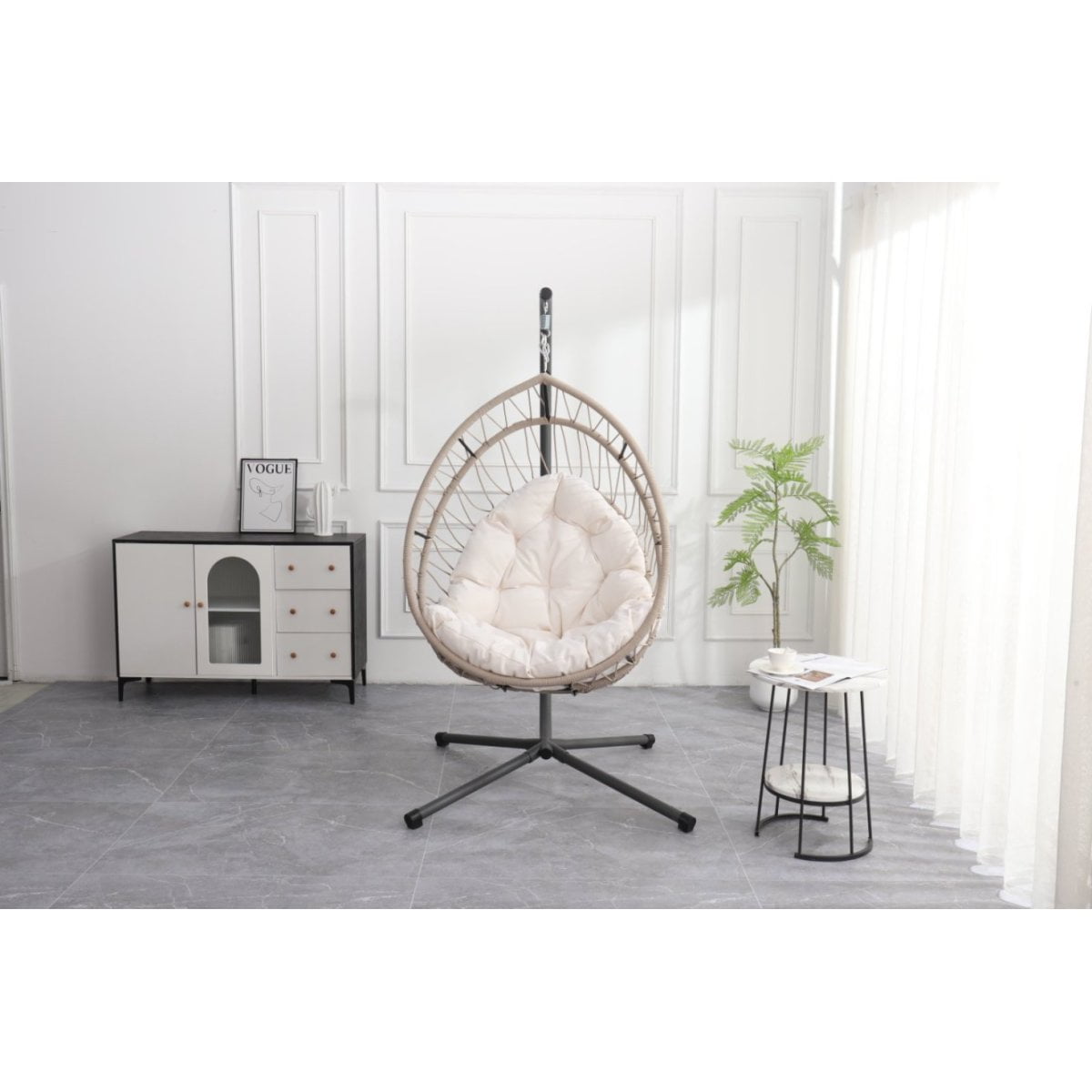Outdoor Egg-Shaped Hanging Chair with Stand 350 LBS Capacity Beige ...