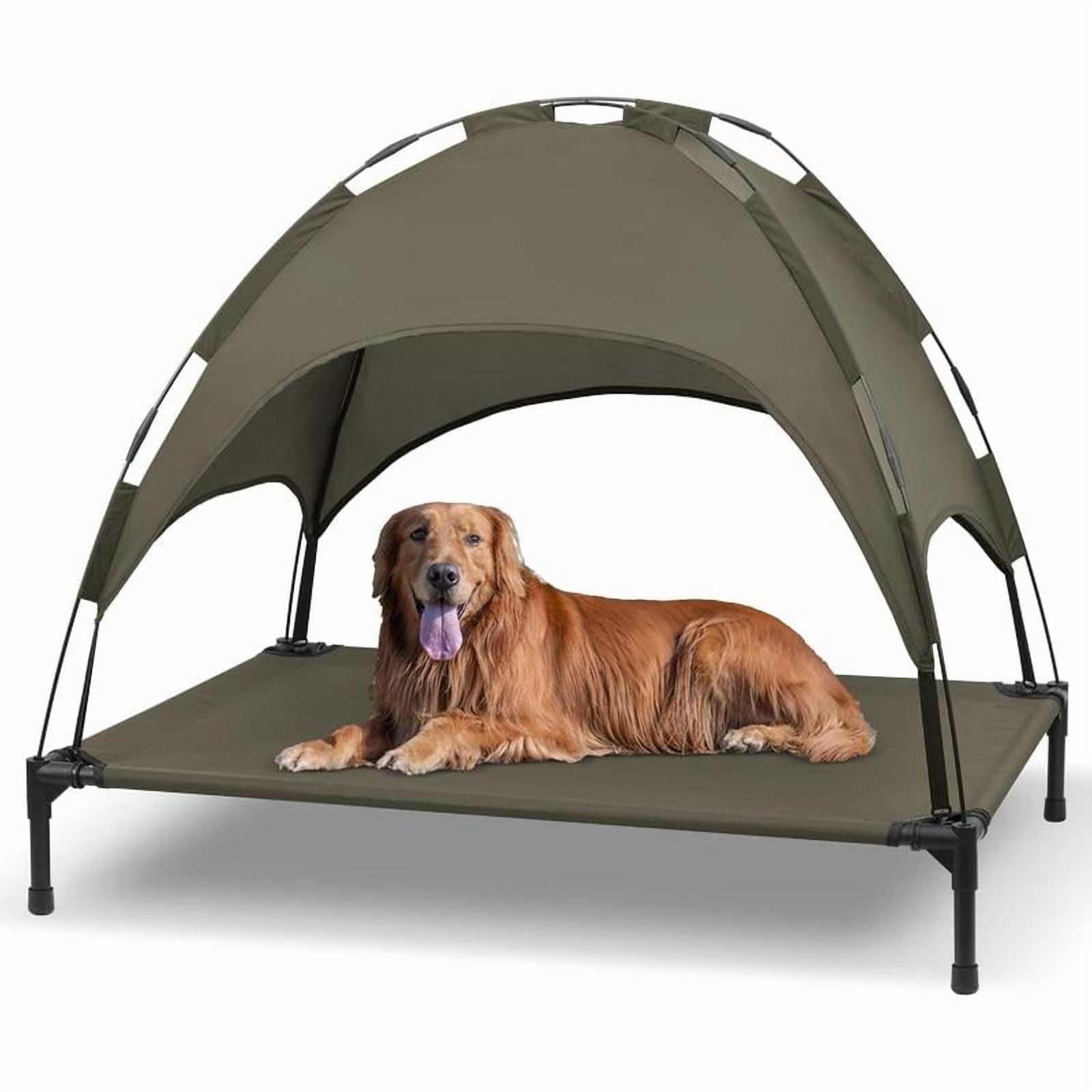 "Outdoor Elevated Dog Bed with Canopy, Portable Raised Pet Cot with ...