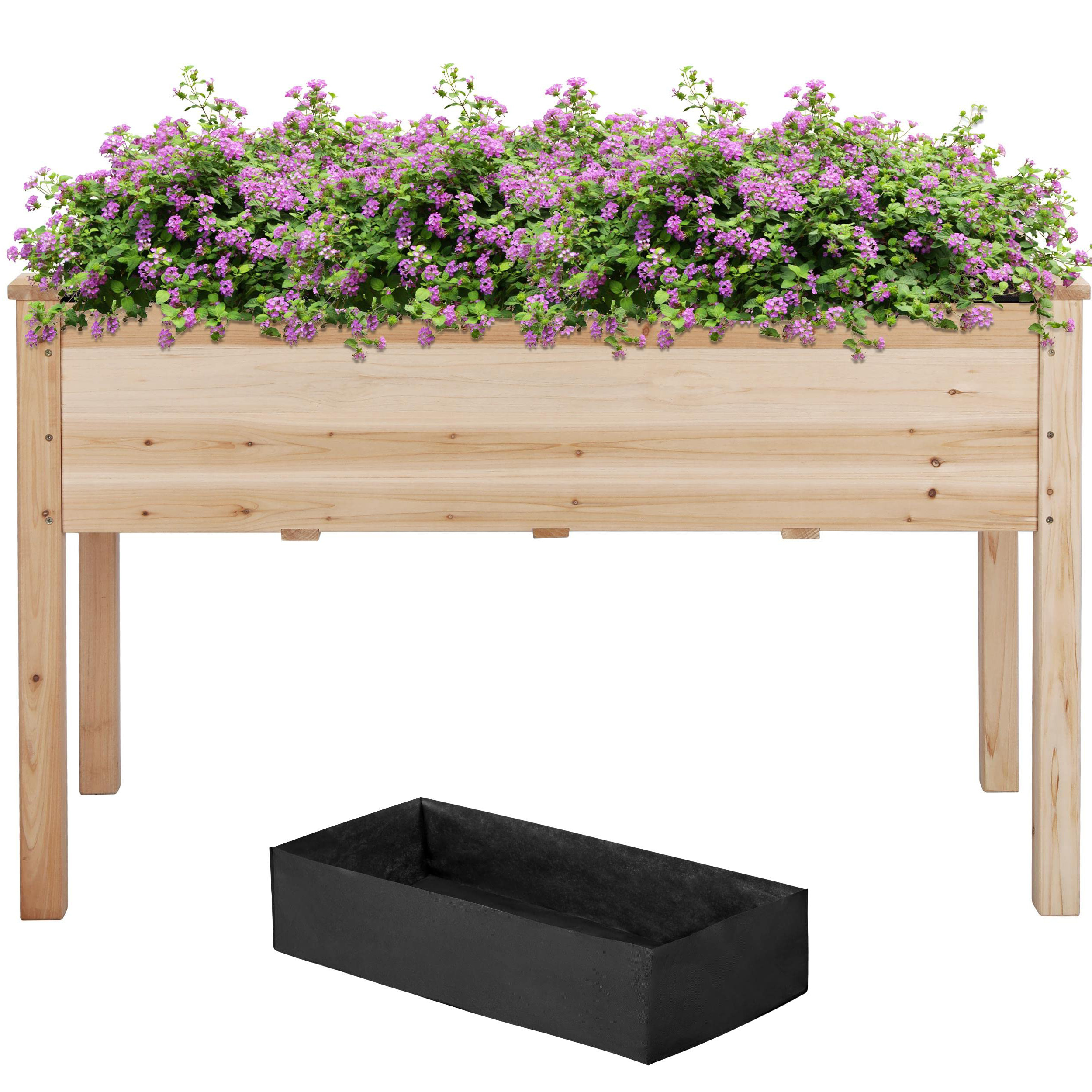 Outdoor Elevated Planter Box Wooden Raised Bed, Rectangle Garden ...