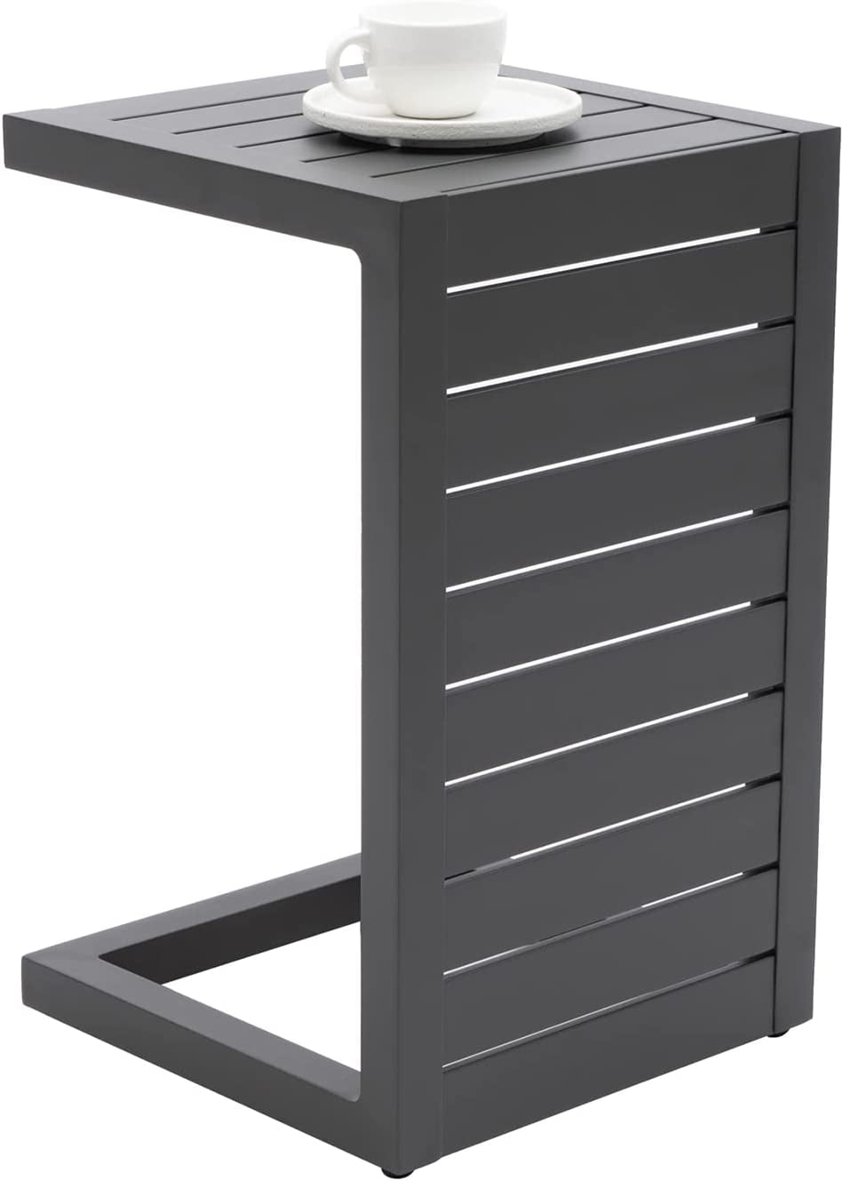 Outdoor End Table Aluminum C-Shaped Side Table Weather Resistant Patio ...