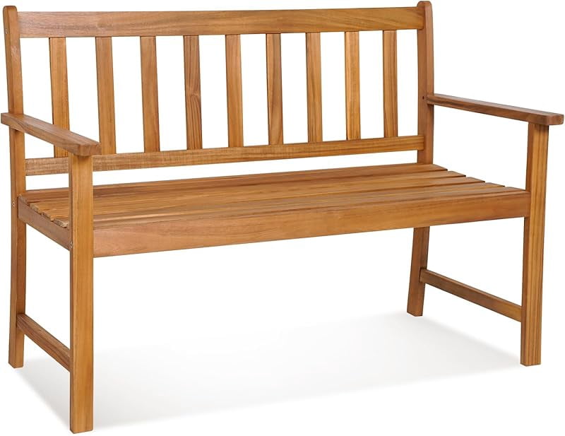 Outdoor Eucalyptus Wood Bench, 2-Person Garden Bench with Backrest and ...