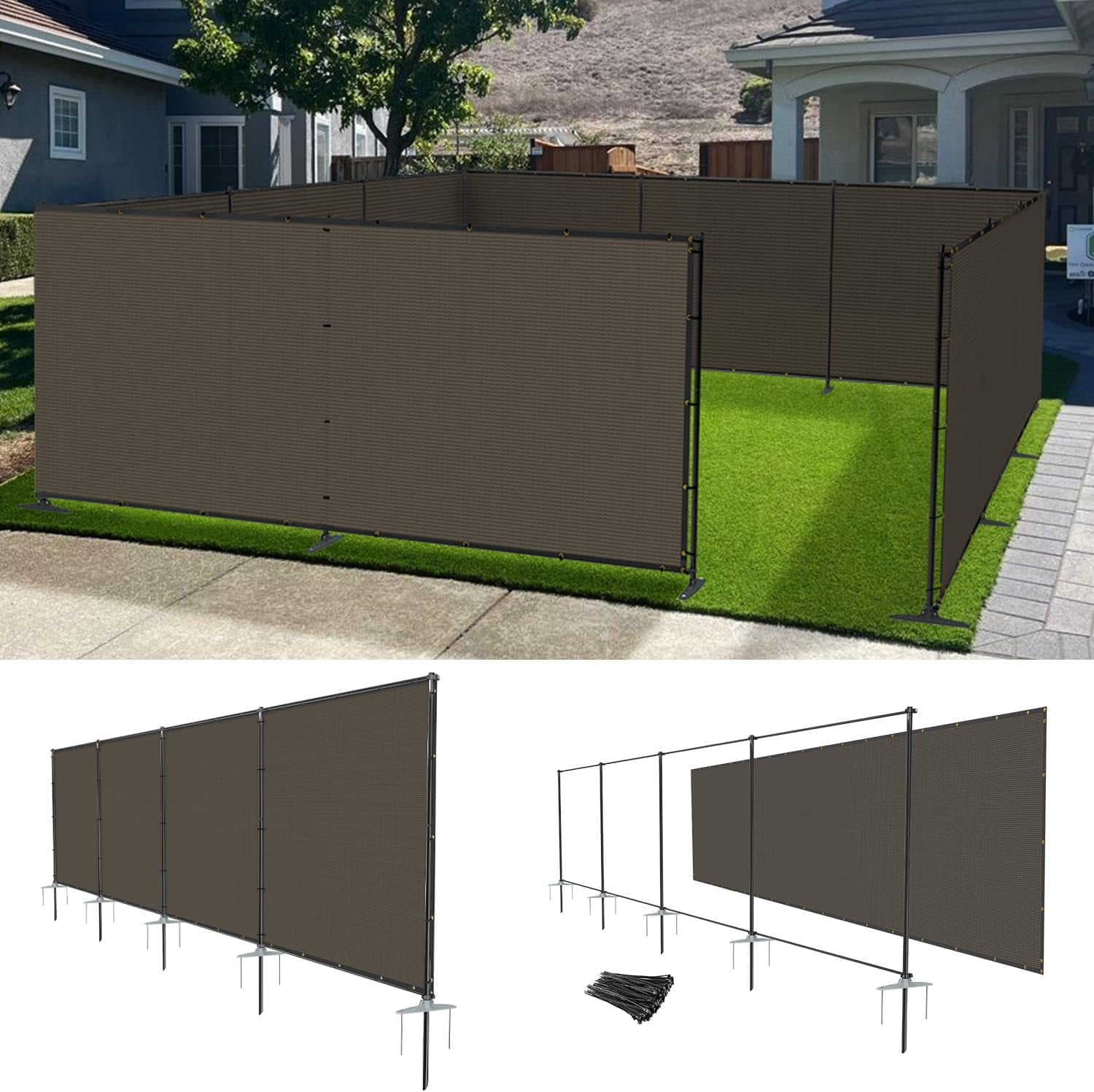 Outdoor Fence Fencing Kit 5'x12' with Poles and Rails Ground Spikes ...