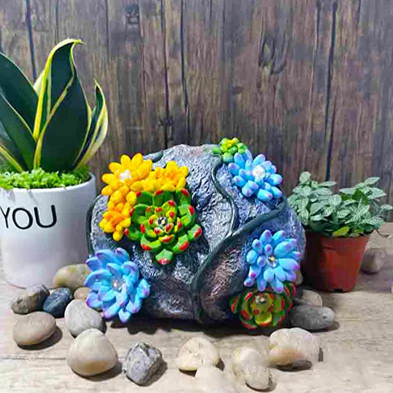 Outdoor Figurine Lights Garden Succulent Statue,Resin Solar Garden ...