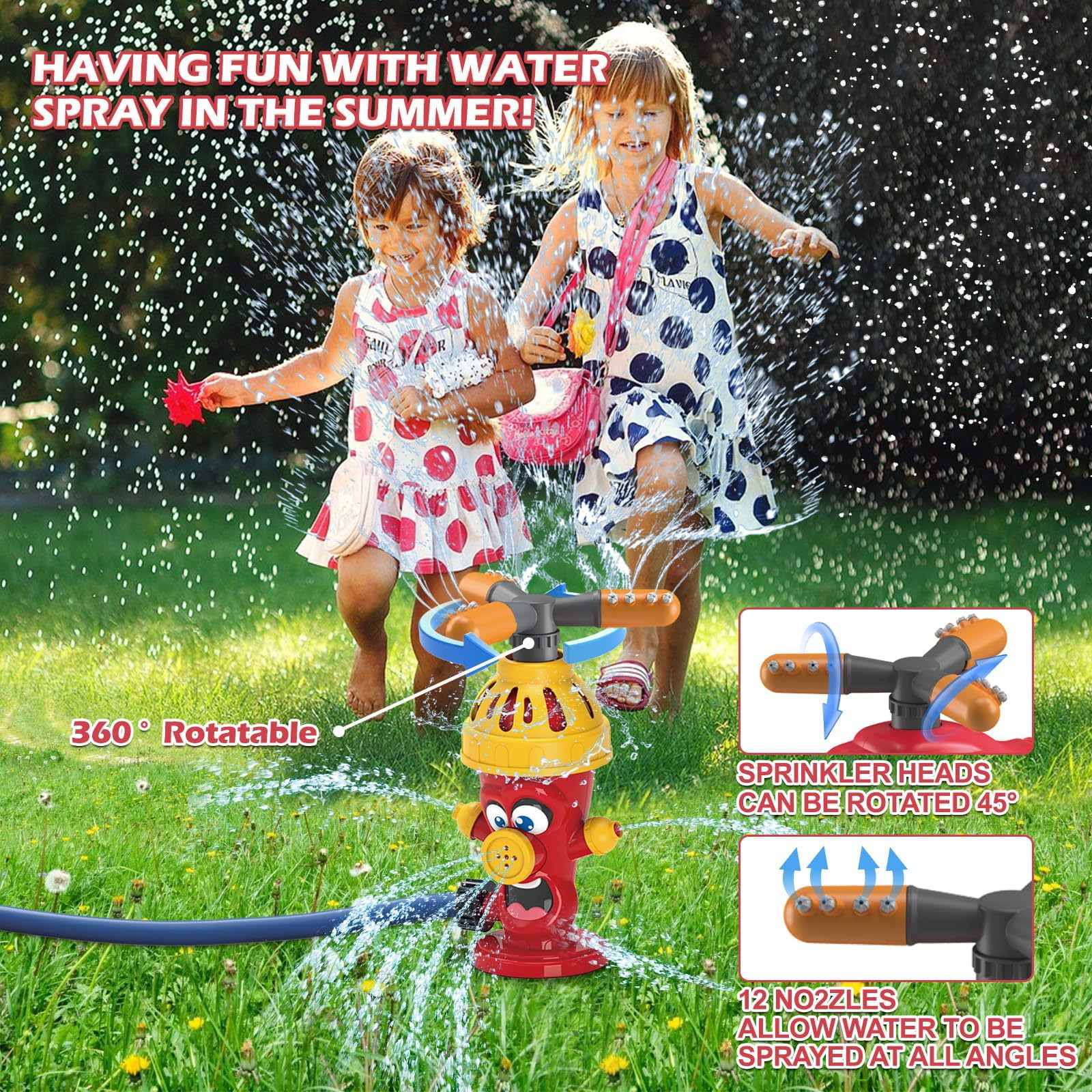 Outdoor Fire Hydrant Rotating Sprinkler Head, Kids’ Interactive Water ...