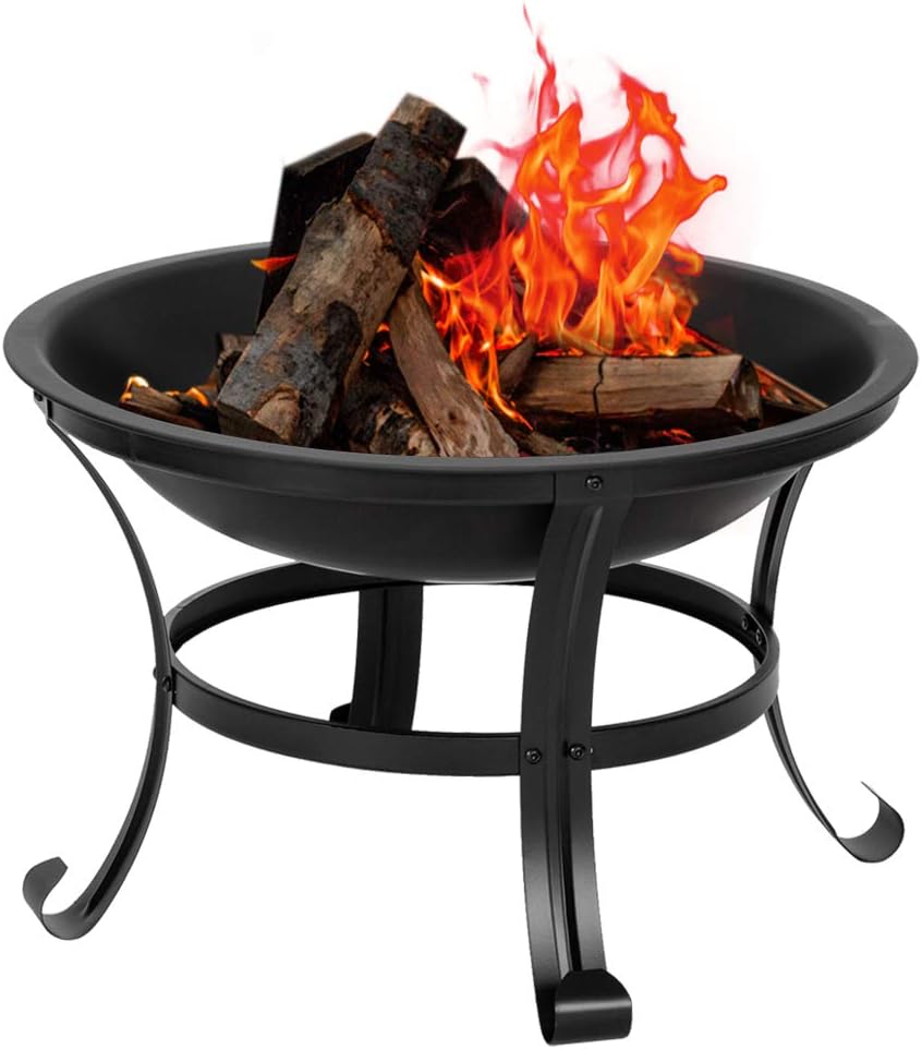 Outdoor Fire Pit,22" Curved Iron Brazier Wood Burning Fire Pit ...
