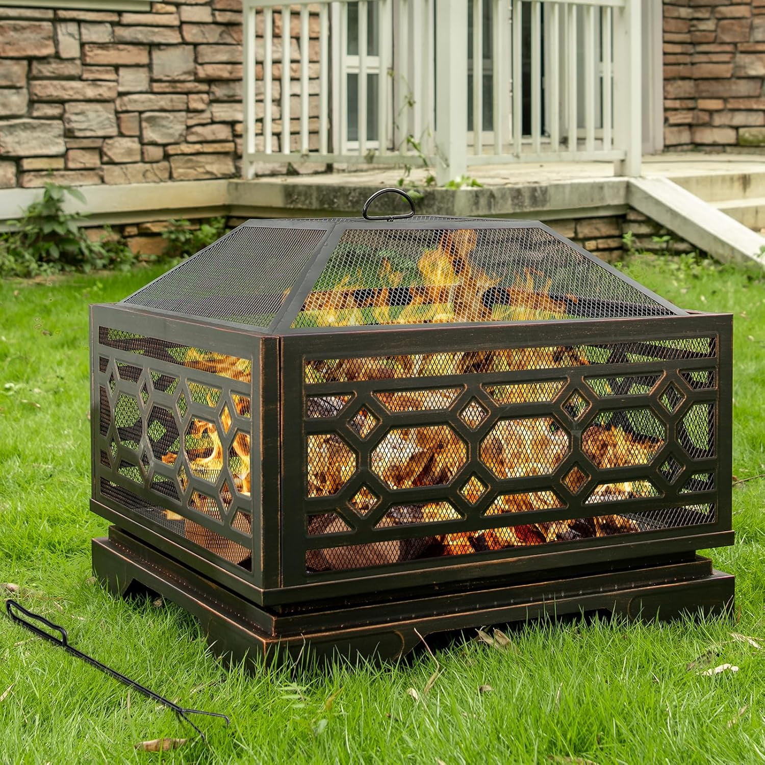Outdoor Fire Pit, 26 Inch Wood Burning Firepit for Outside with Mesh ...