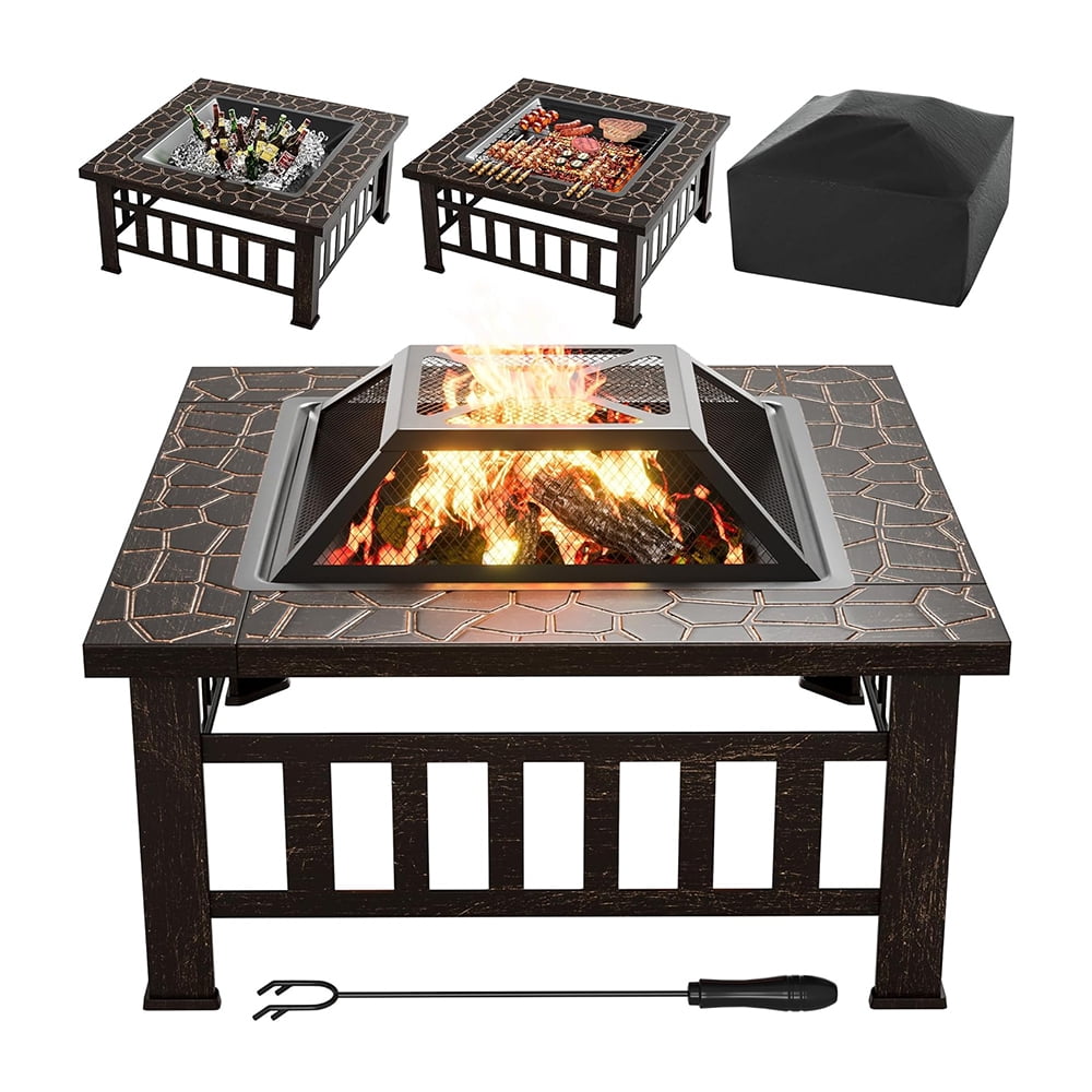 Outdoor Fire Pit, 32 Inch Fire Pit Tables Backyard Multifunctional ...