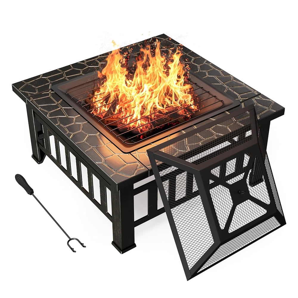 Heavy Duty 32 Inch Fire Pit, Rust Proof Outdoor Firepit Table with ...