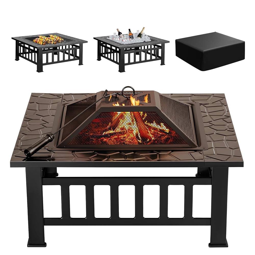 Outdoor Fire Pit, 32 Inch Firepit Table Metal Outdoor Fireplaces with ...