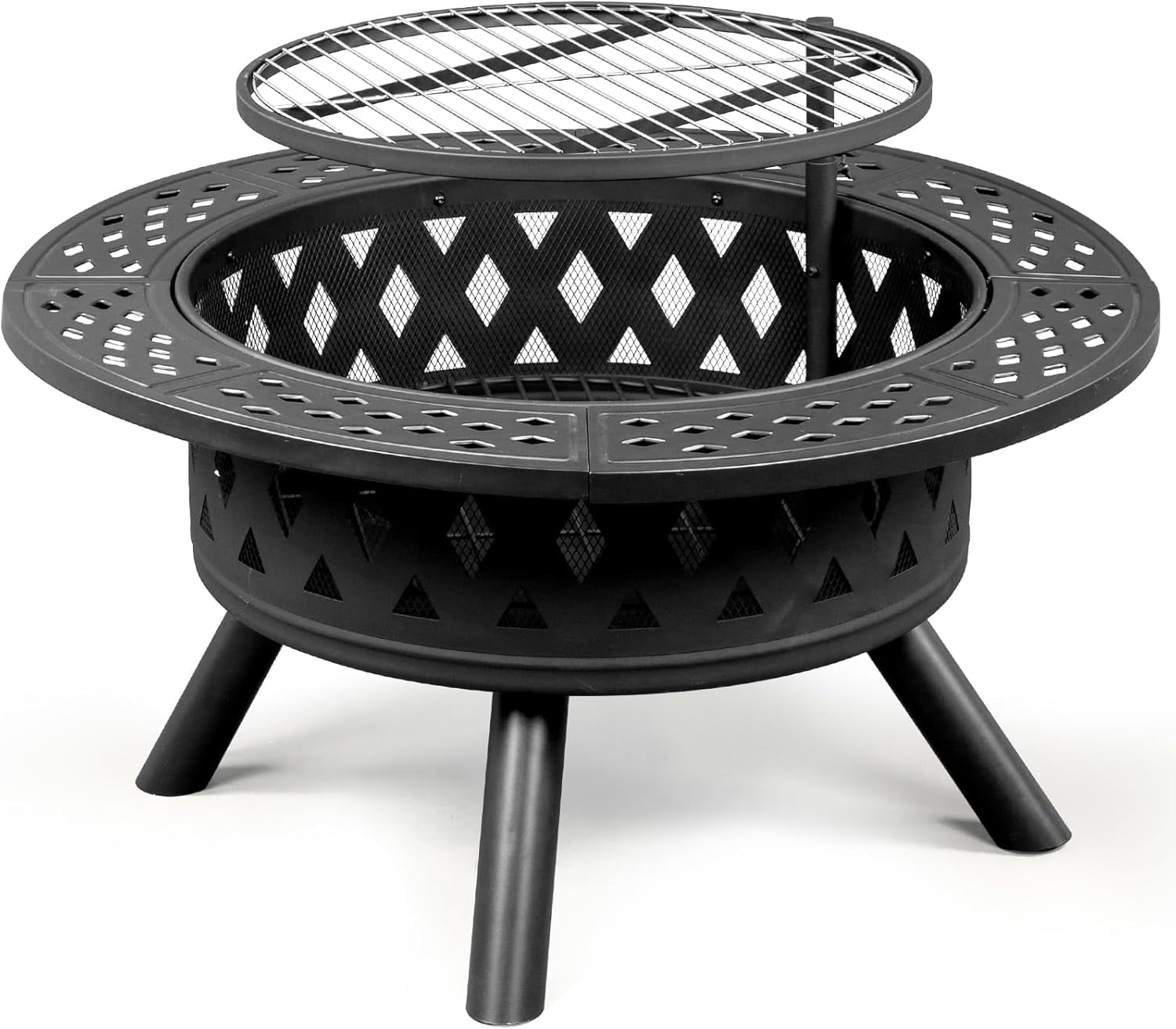 Outdoor Fire Pit with Grill, 30 Inch Wood Burning Fire Pit Round ...