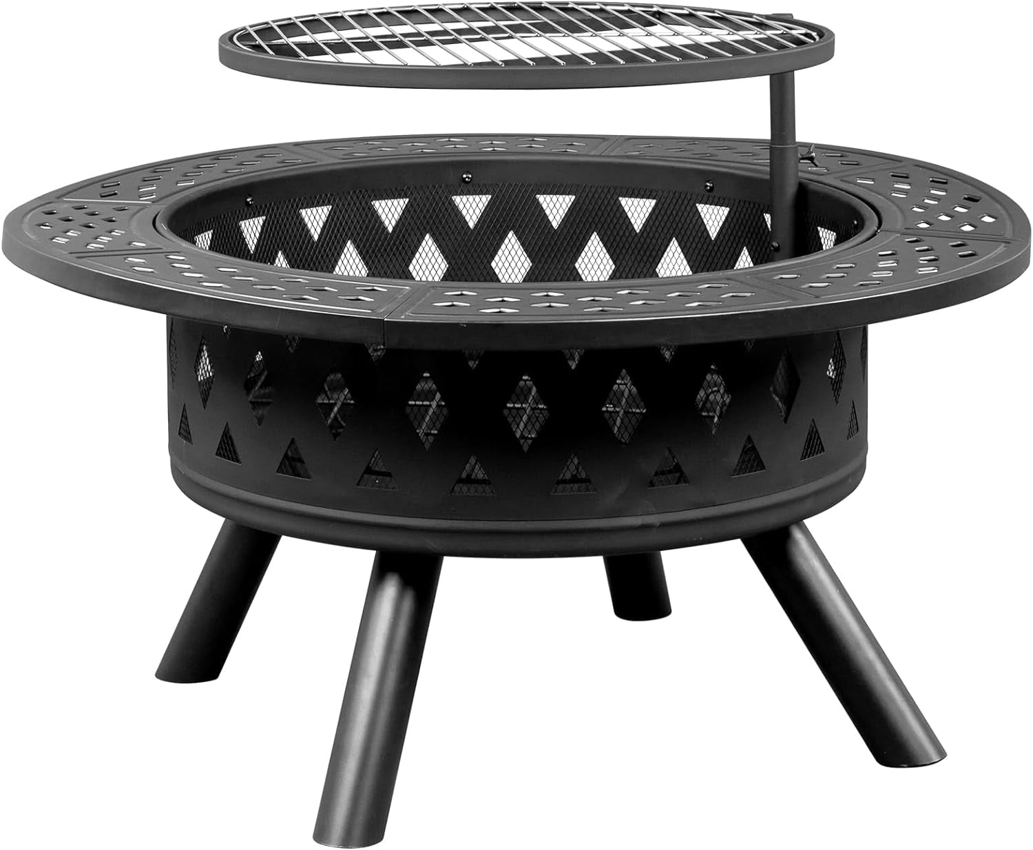 Outdoor Fire Pit with Grill, Large Wood Burning Fire Pits with Swivel ...