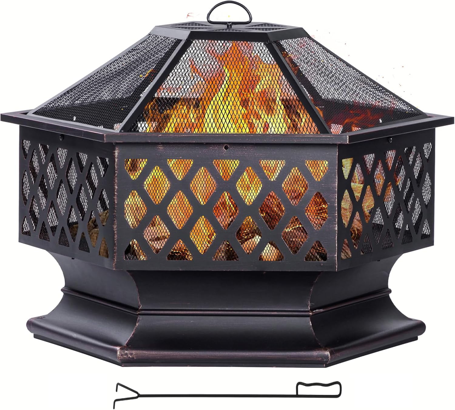 Outdoor Fire Pit, Hexagon Shaped Wood Burning Firepit for Outside ...
