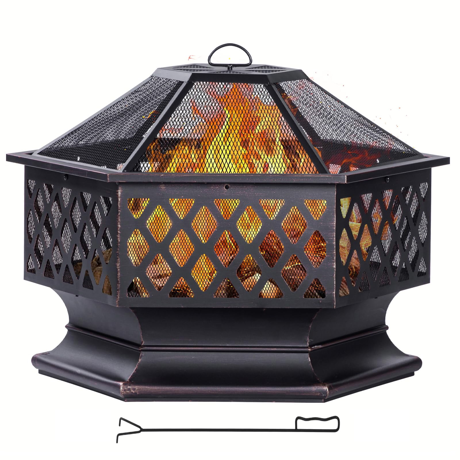 Outdoor Fire Pit, Hexagon Shaped Wood Burning Firepit for Outside ...