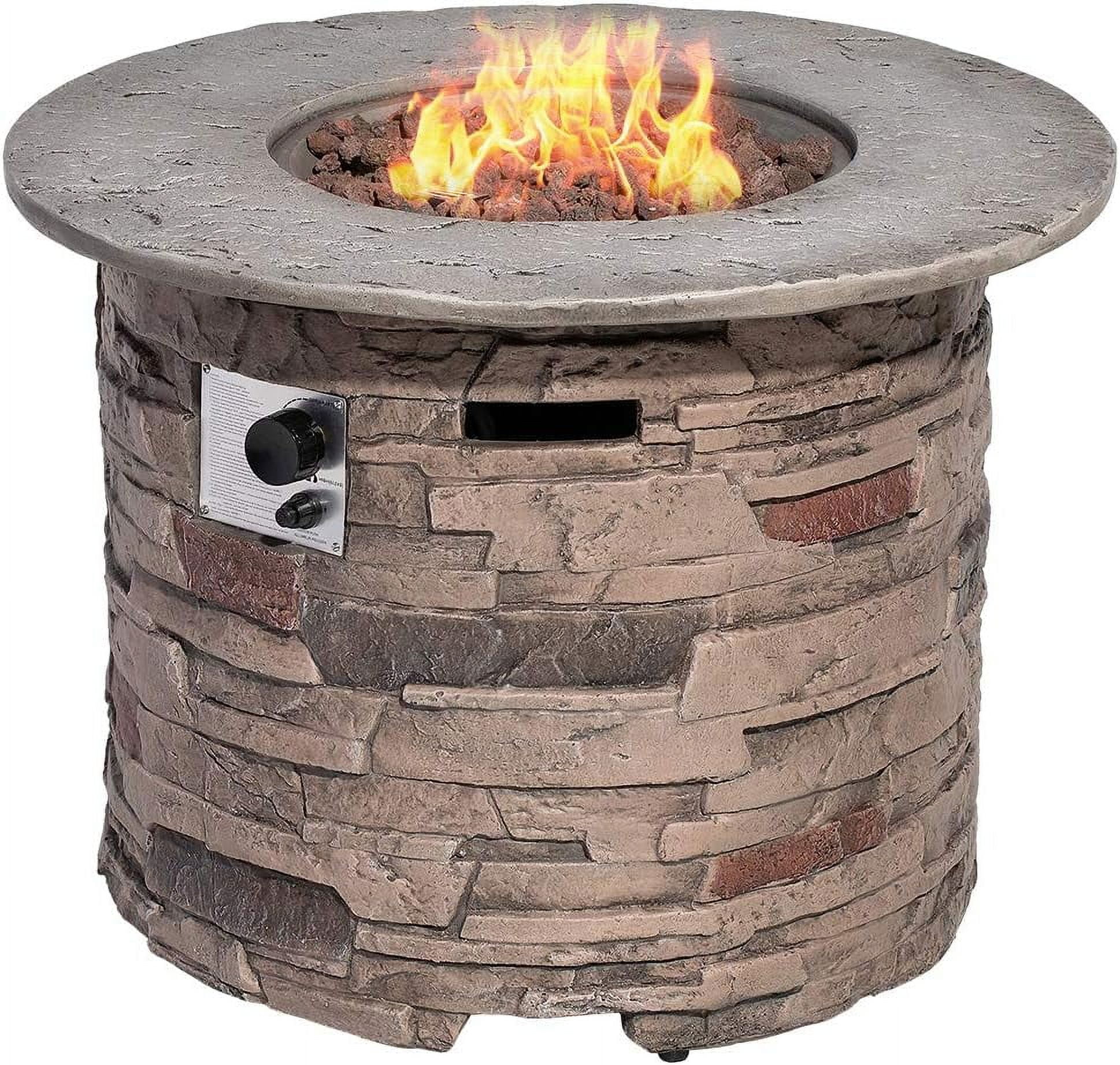 Outdoor Fire Pit Propane Round Fire Pit Table Fire Column, Stonecrest ...
