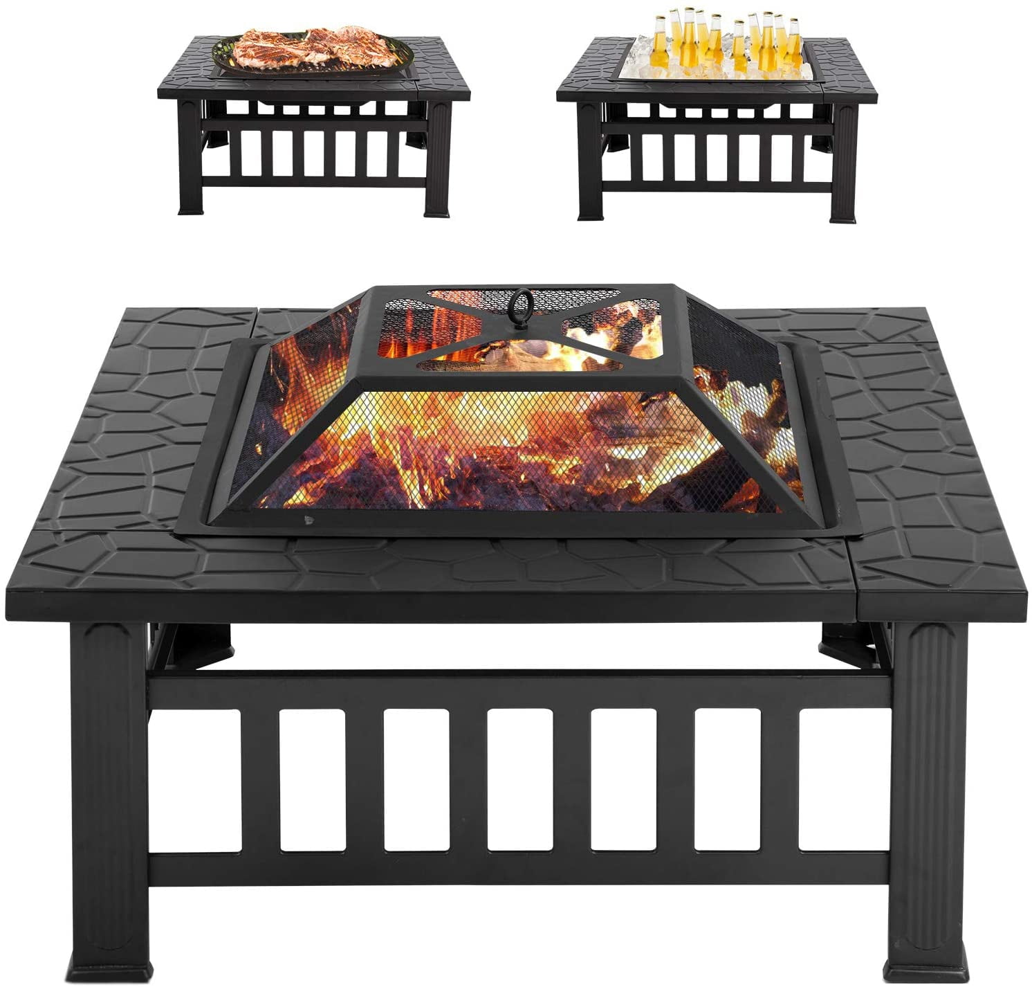 Outdoor Fire Pit for Wood 32" Metal Firepit for Patio Wood Burning ...