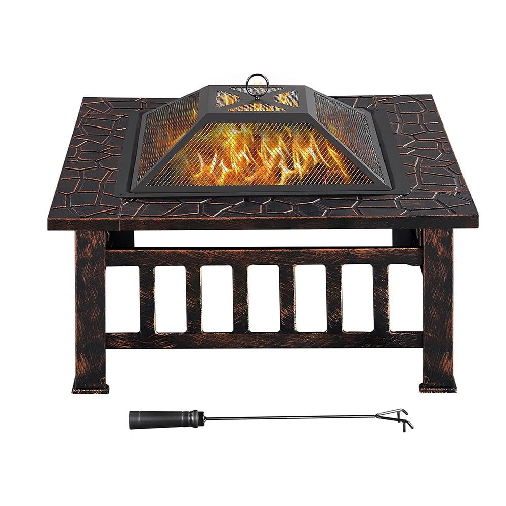 Outdoor Fire Pit Wood Burning 32in Multifunctional Firepits Table Patio ...