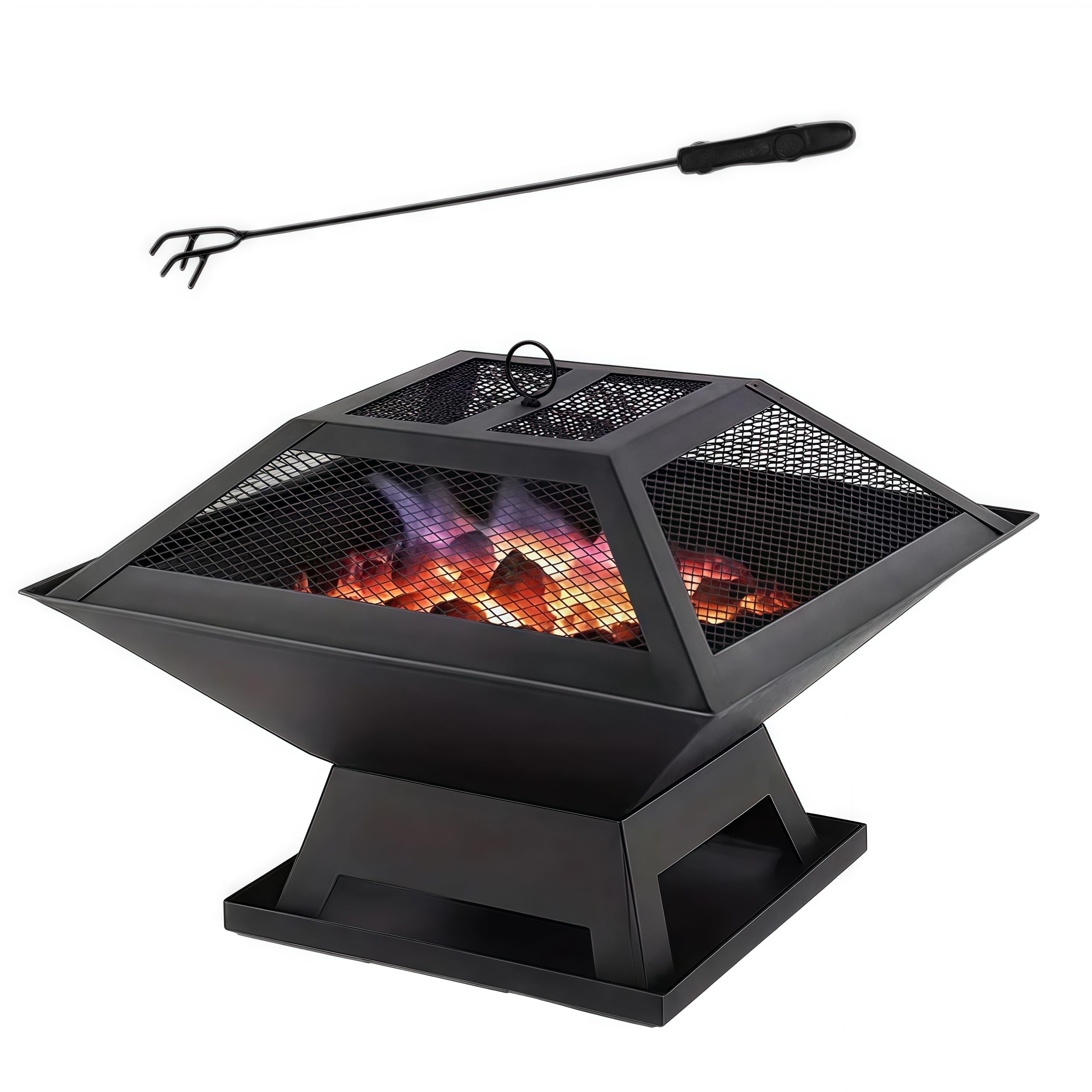 Outdoor Fire Pits Wood Burning, 18.3in Square Firepit with Star Pattern ...