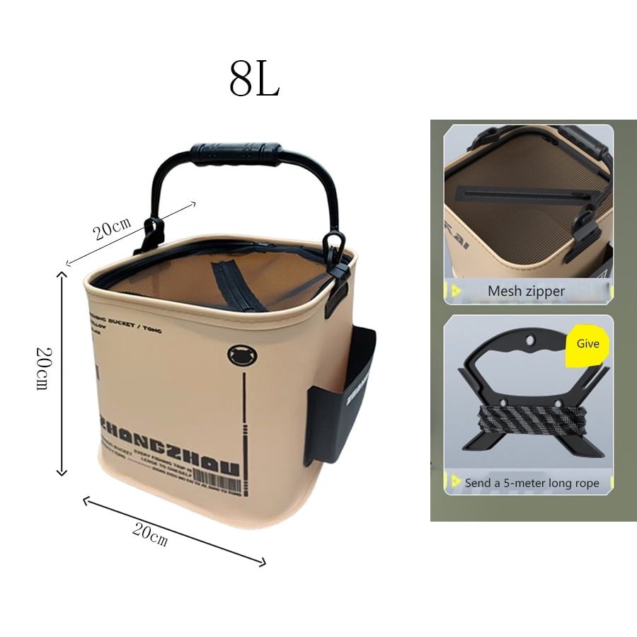 Outdoor Fishing Bucket Foldable and Portable Net Live Fish Bucket EVA ...