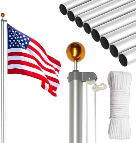 Outdoor Flag Pole, Aluminum Alloy 30FT Sectional Flagpole with 3'x5 ...
