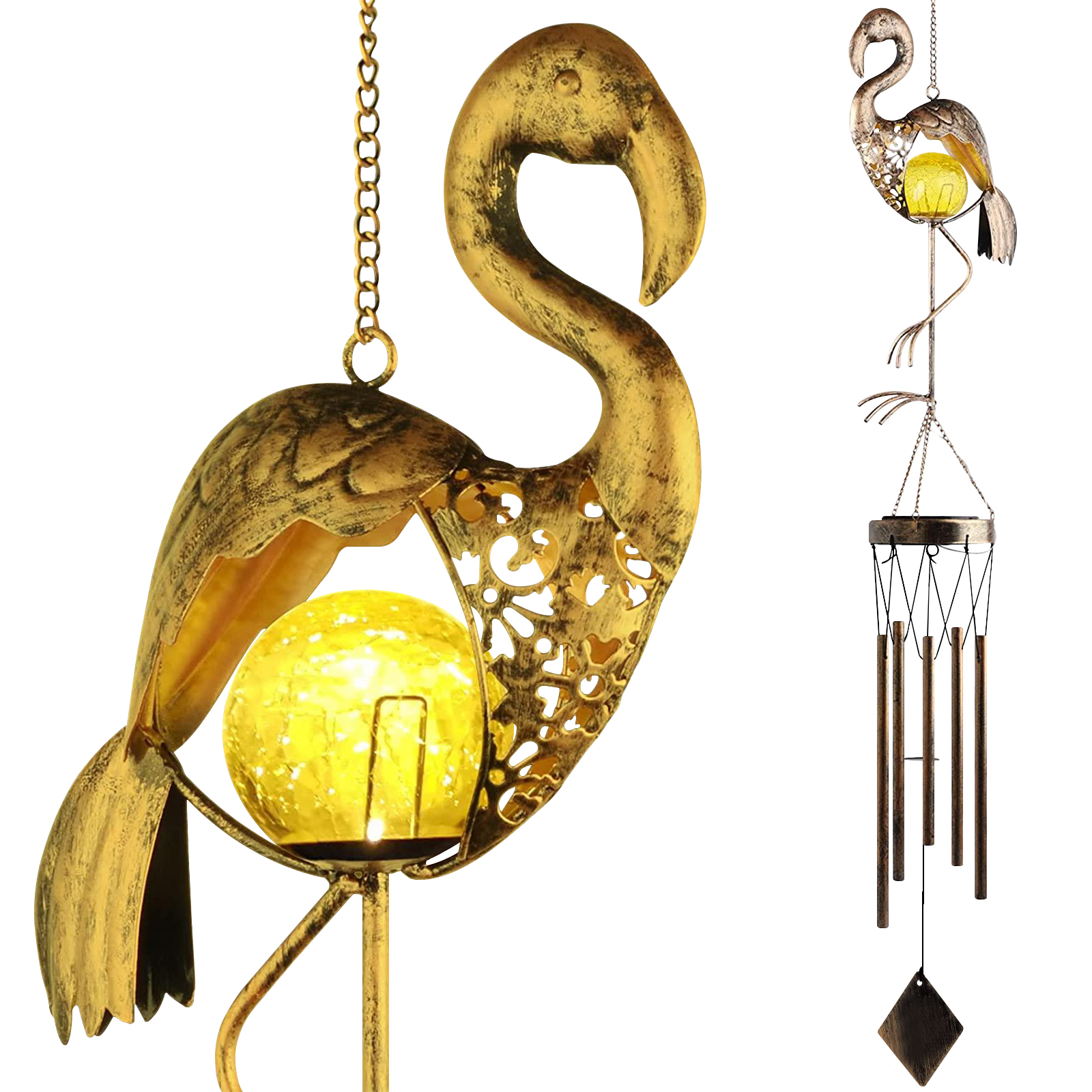 Outdoor Flamingo Wind Chime, Solar Wind Chimes Light with Soothing ...